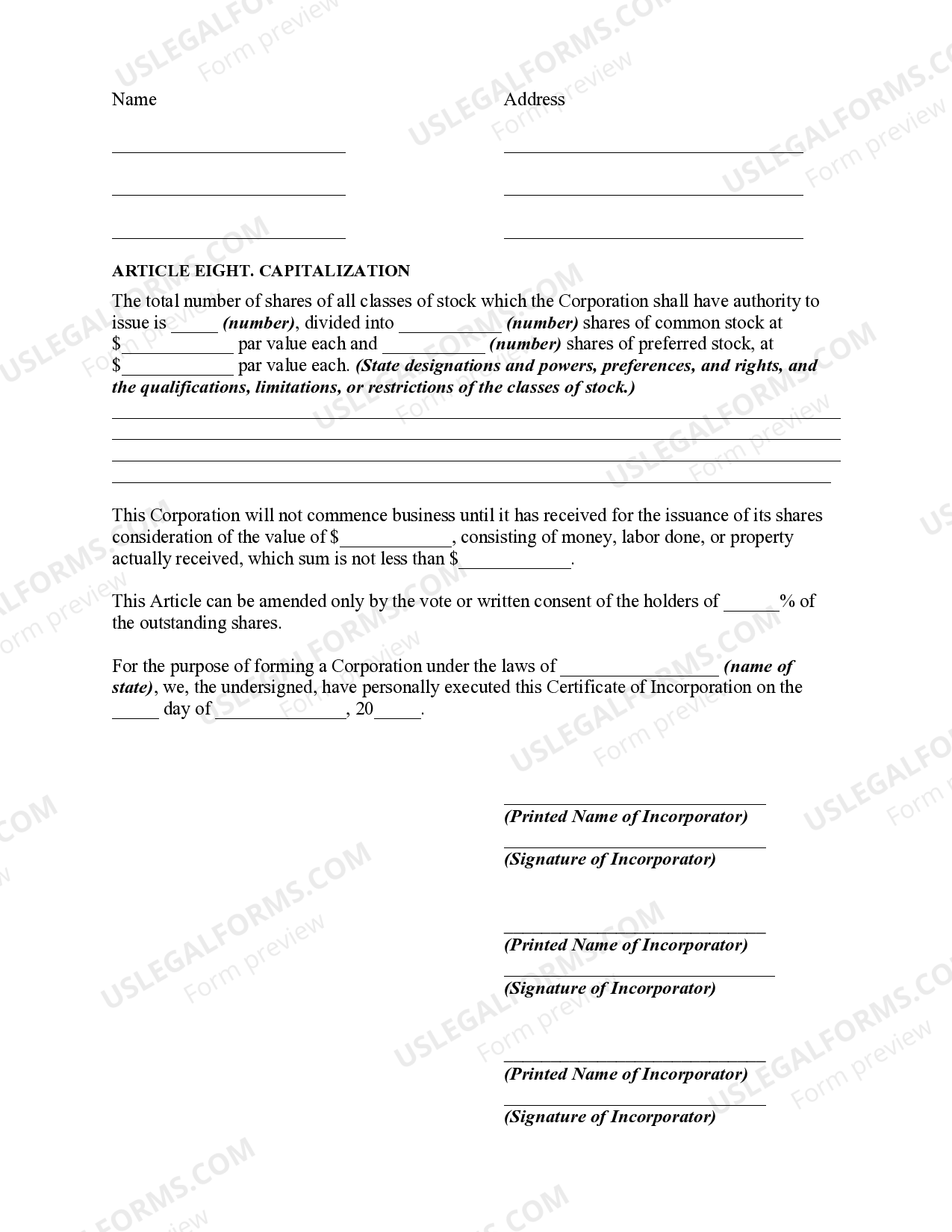 Certificate of Incorporation -- General Form | US Legal Forms