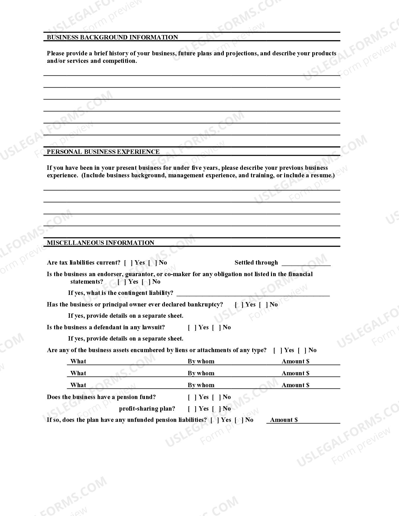 Bank Loan Application Form and Checklist | US Legal Forms