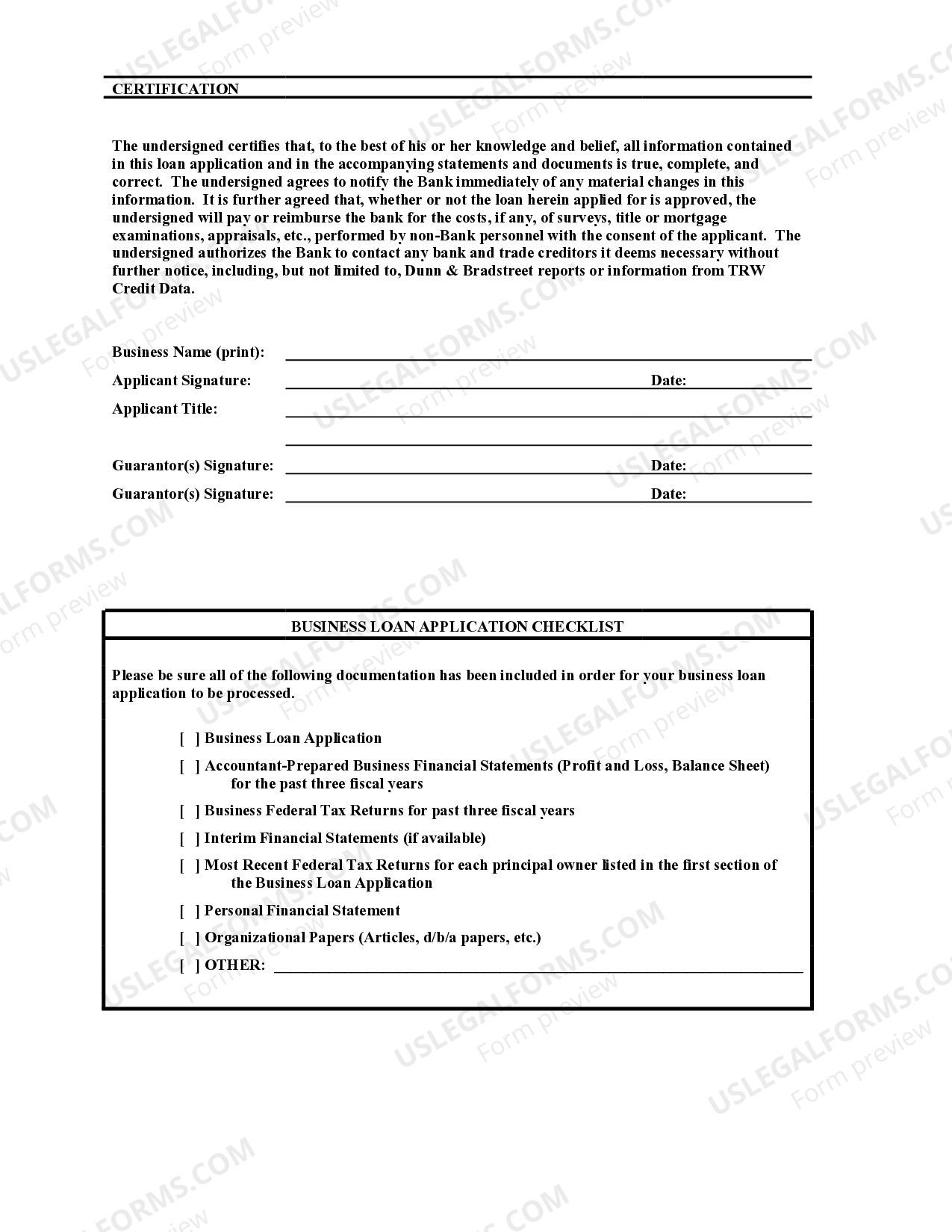 Bank Loan Application Form and Checklist | US Legal Forms