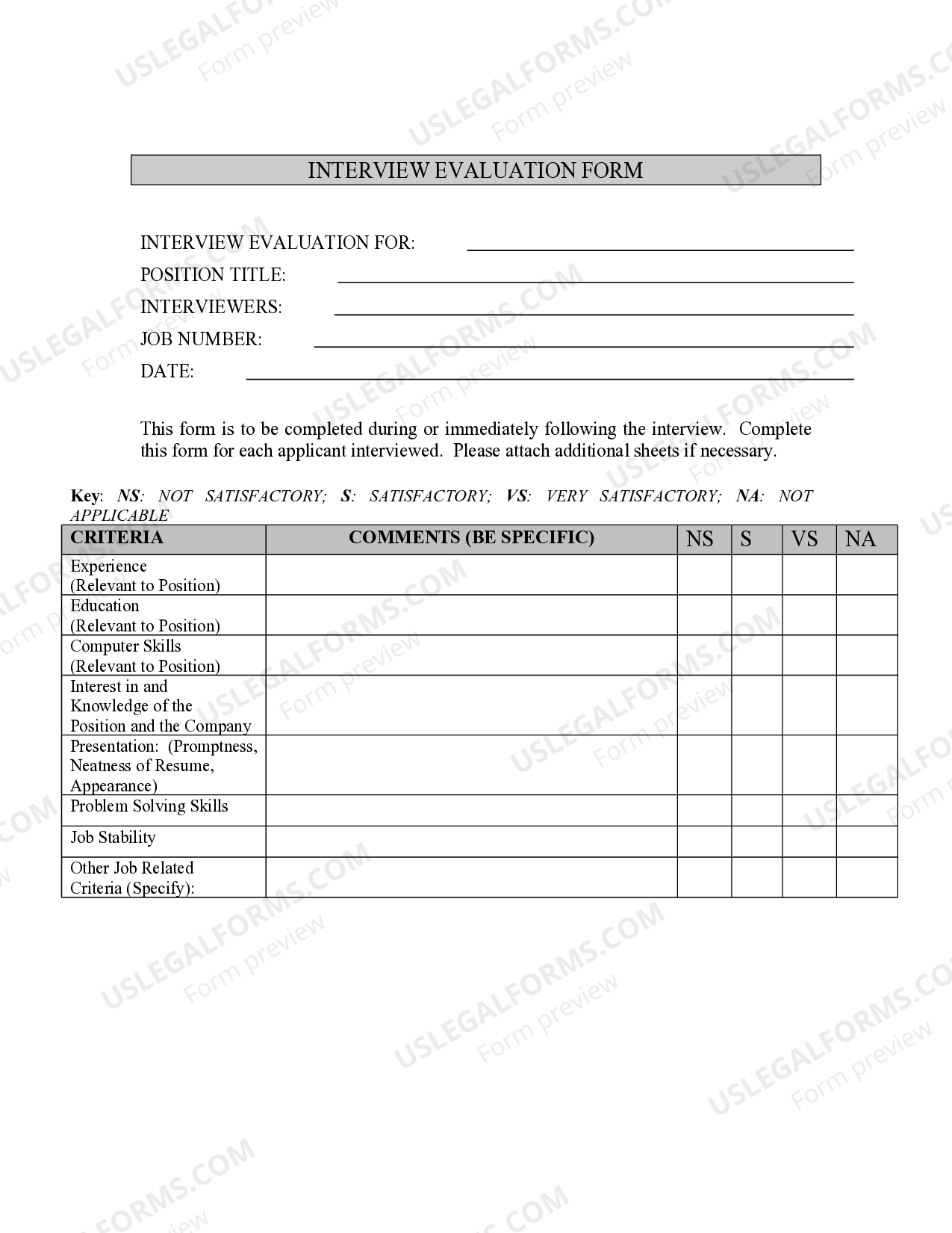 Montana Interview Evaluation Form - Interview Form | US Legal Forms