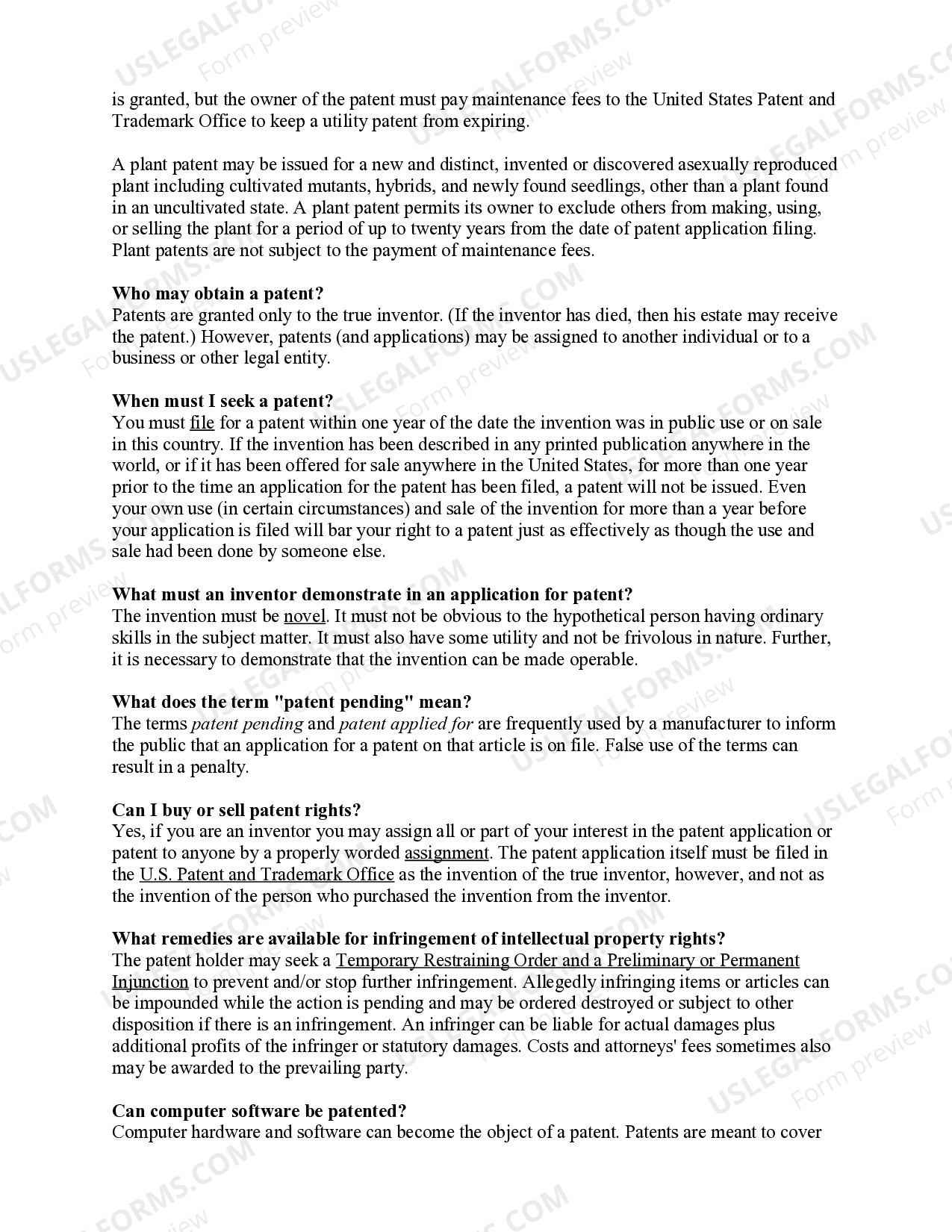 Checklist ??? FAQ About Patents | US Legal Forms