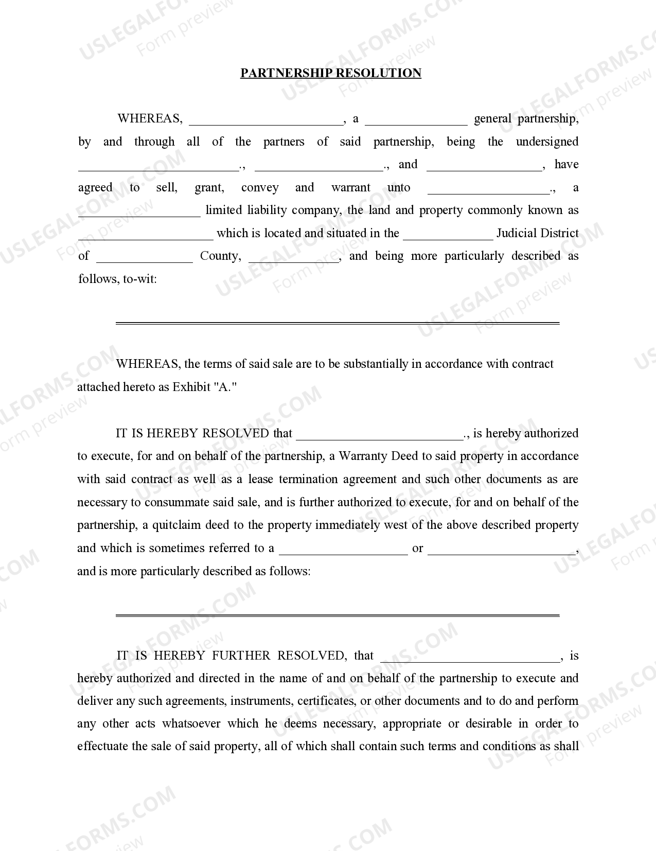 Partnership Resolution | US Legal Forms