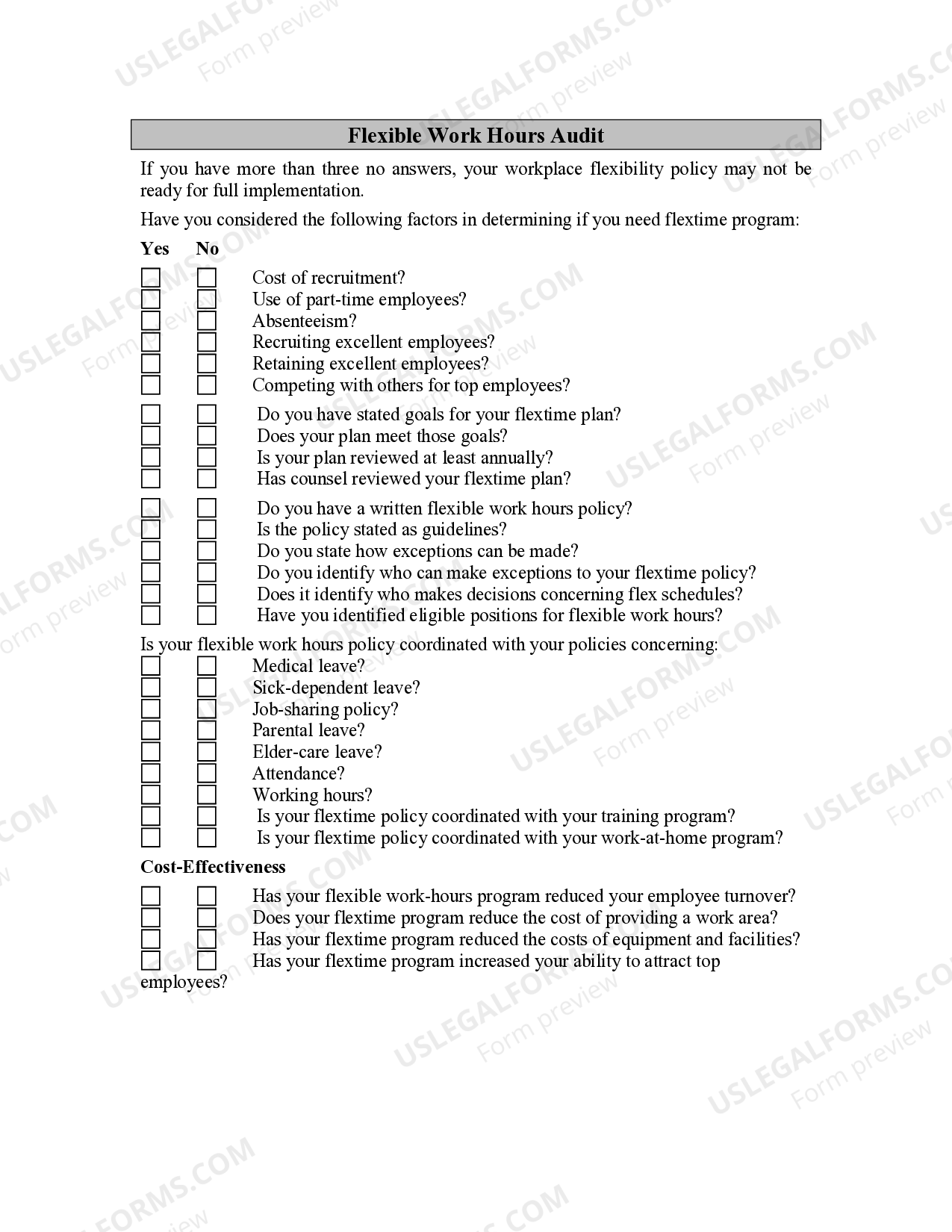 Missouri Flexible Work Hours Audit - Work Program Plan | US Legal Forms