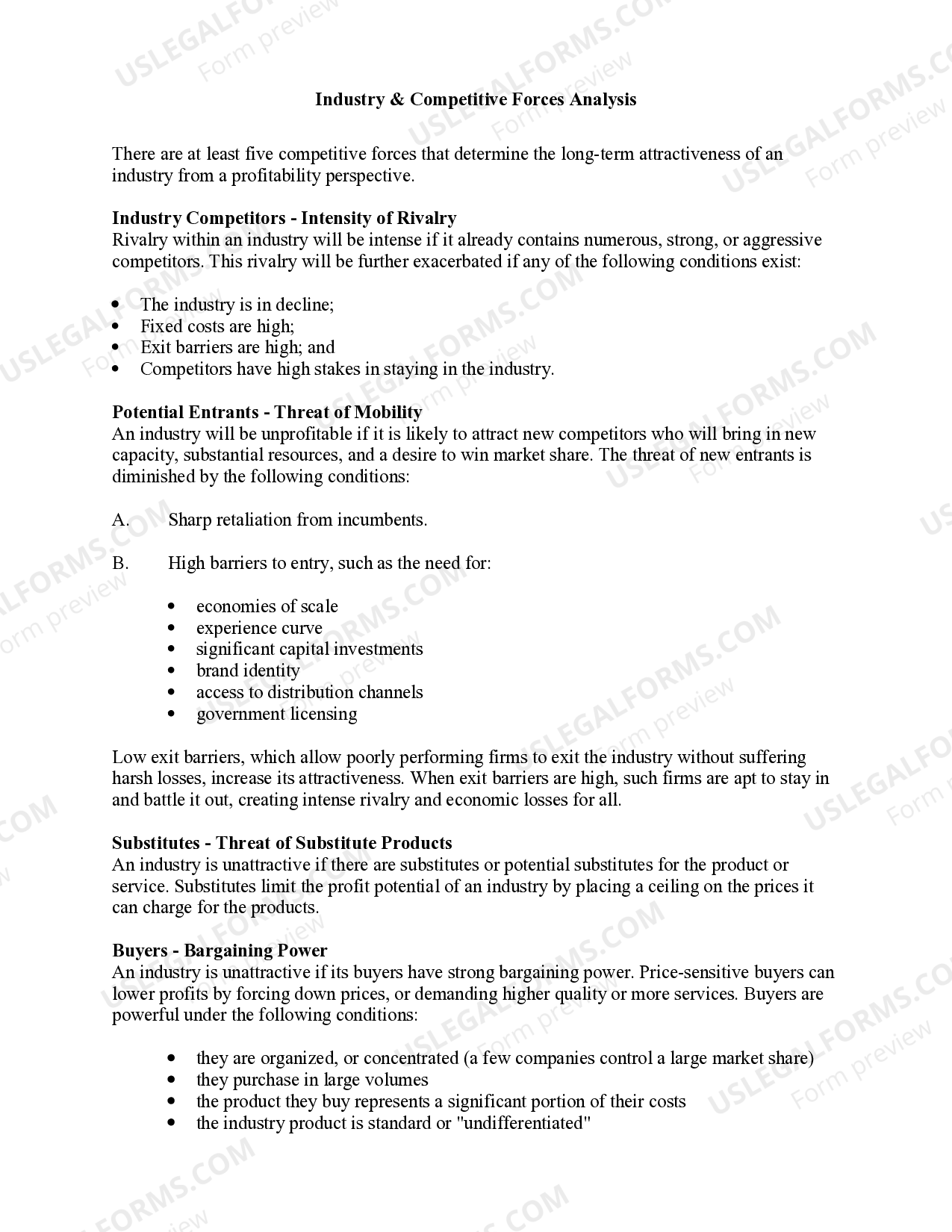 Worksheet - Industry & Competitive Forces Analysis | US Legal Forms