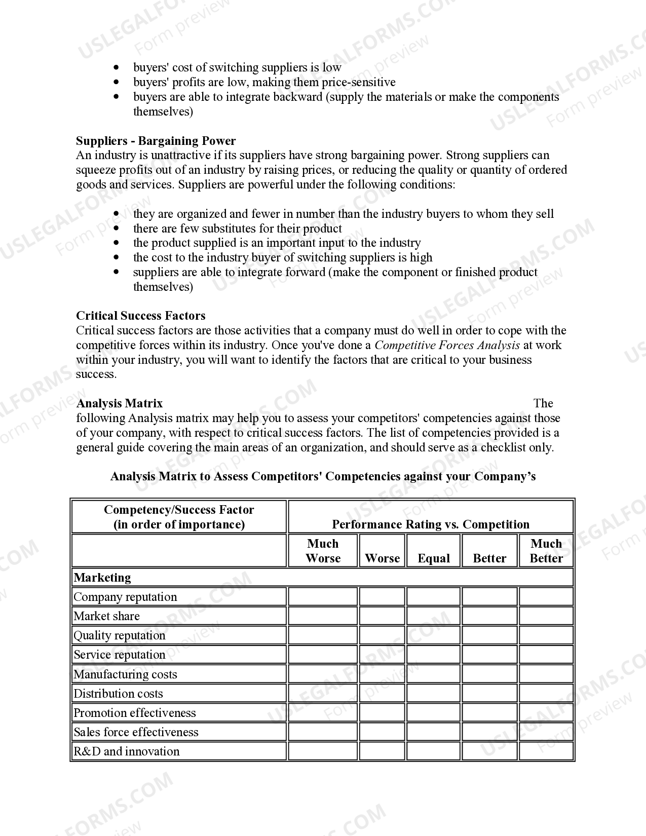Worksheet - Industry & Competitive Forces Analysis | US Legal Forms