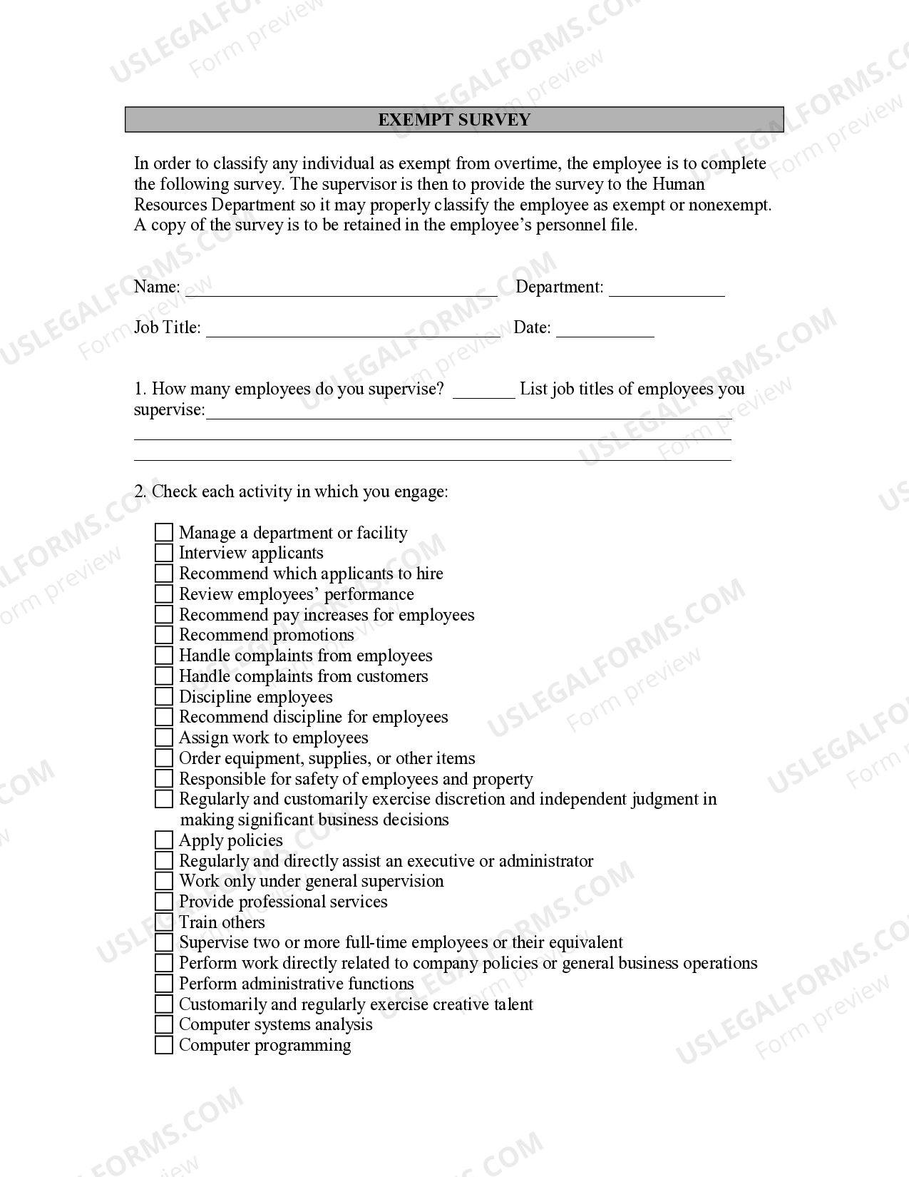 Puerto Rico Exempt Survey | US Legal Forms
