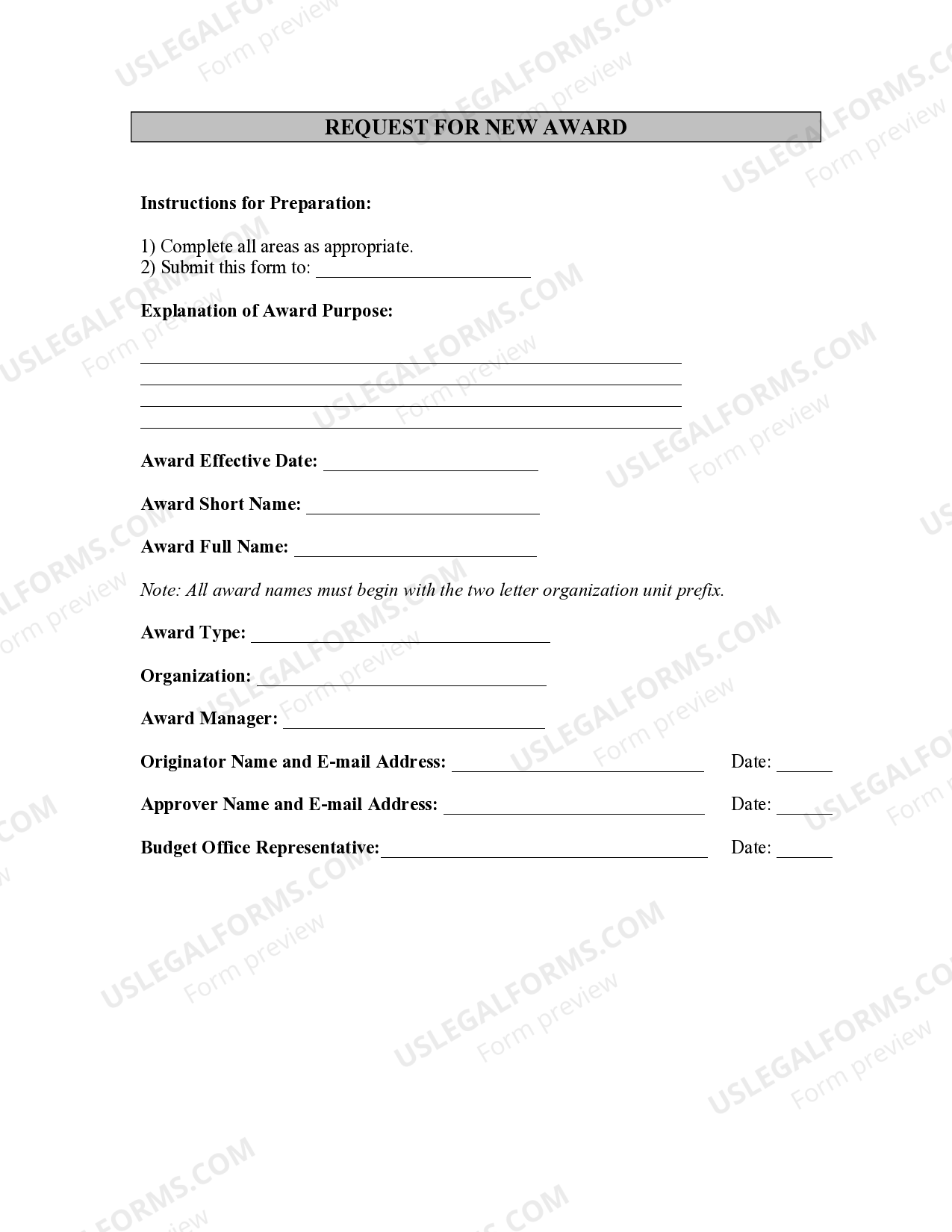 Maine Request for New Award | US Legal Forms