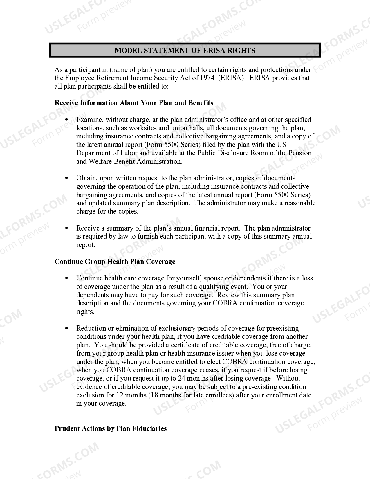 Massachusetts Model Statement of ERISA Rights - Erisa | US Legal Forms
