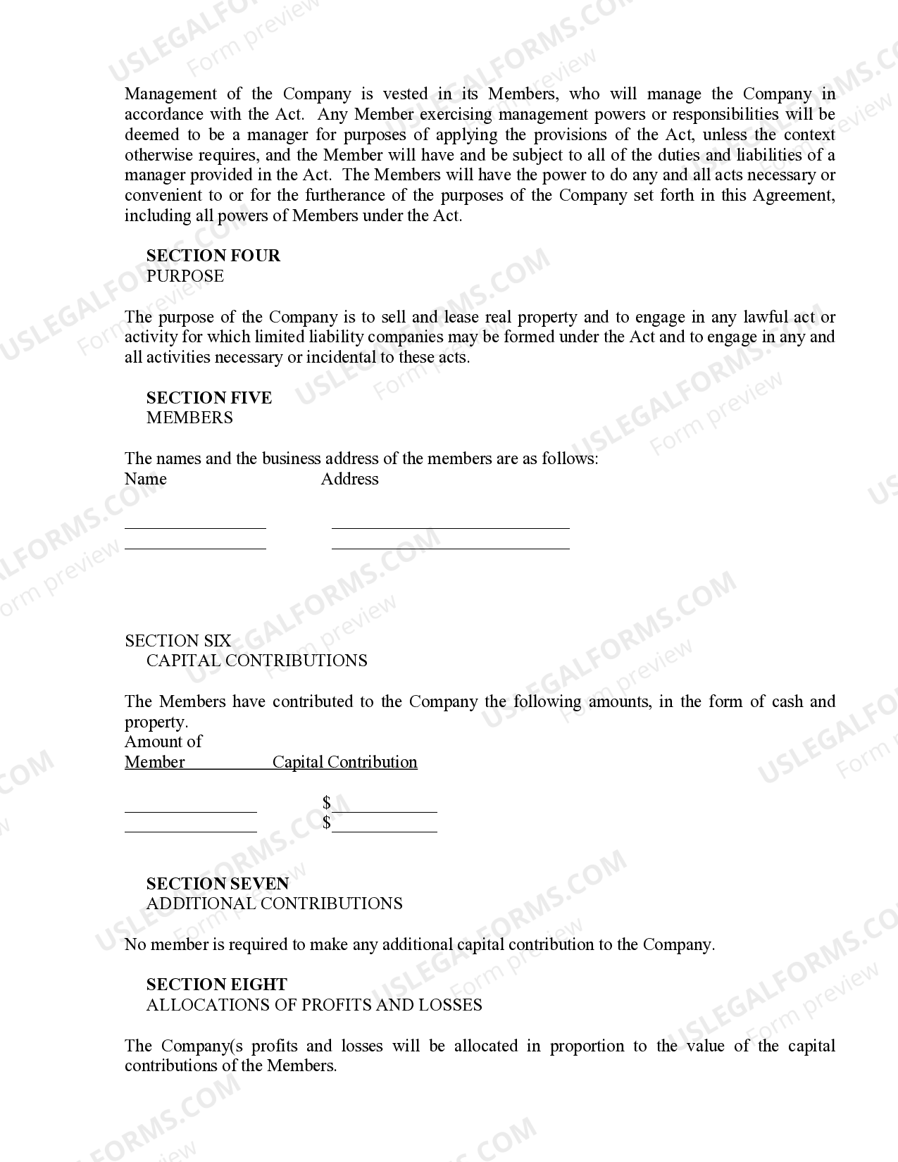 Sample Limited Liability Company LLC Operating Agreement | US Legal Forms