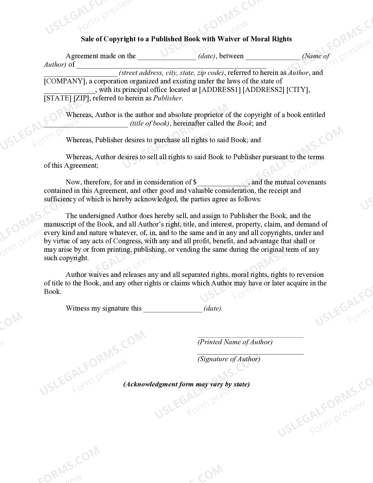 Sale of Copyright to a Published Book with Waiver of Moral Rights | US ...