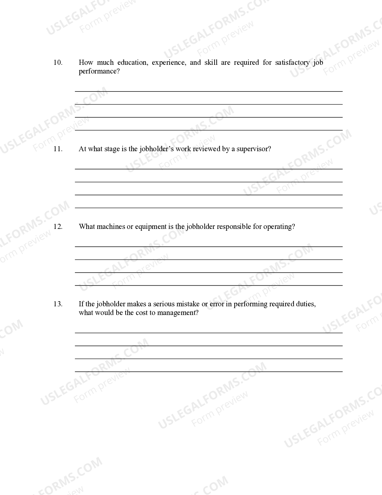 Delaware Preliminary Job Description Questionnaire | US Legal Forms