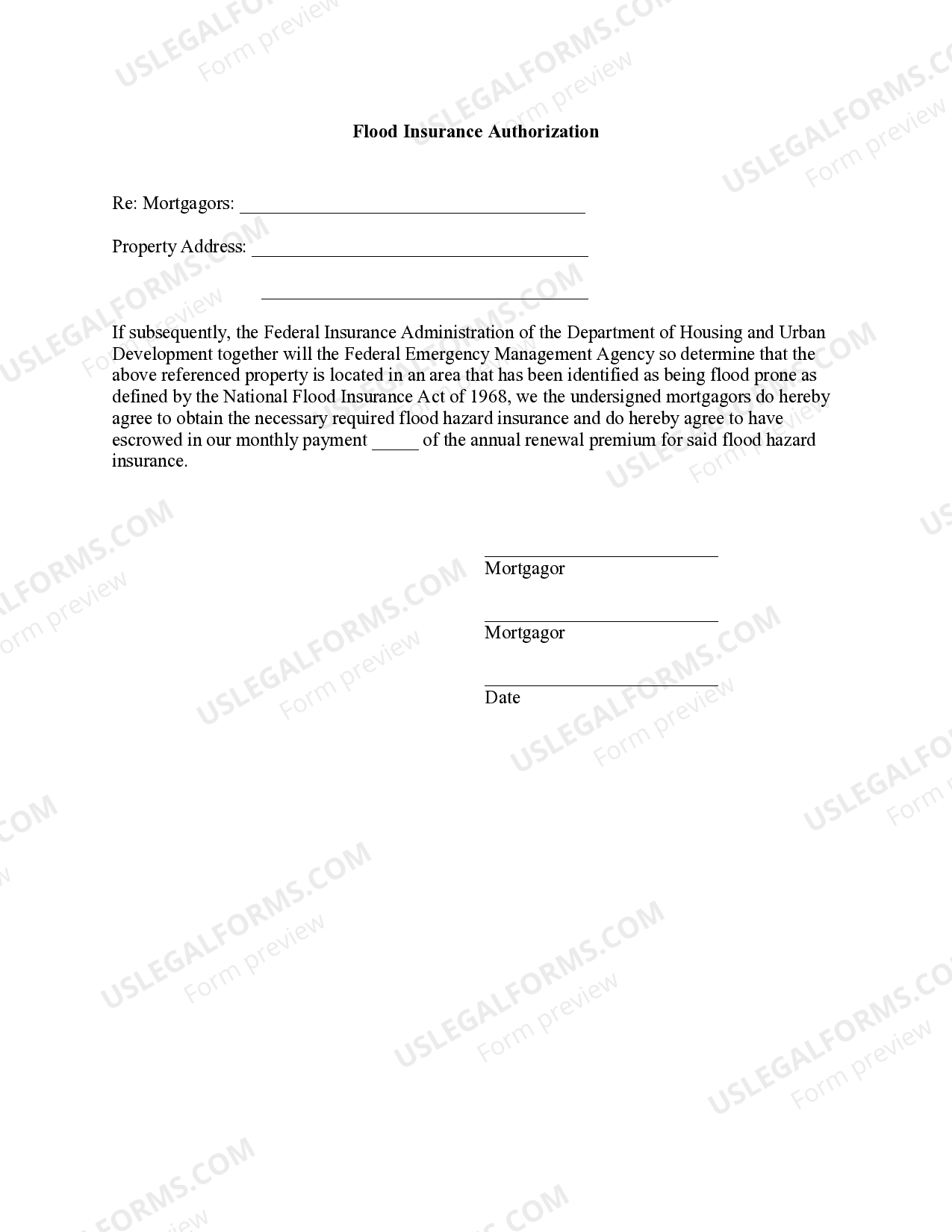 Flood Insurance Authorization | US Legal Forms