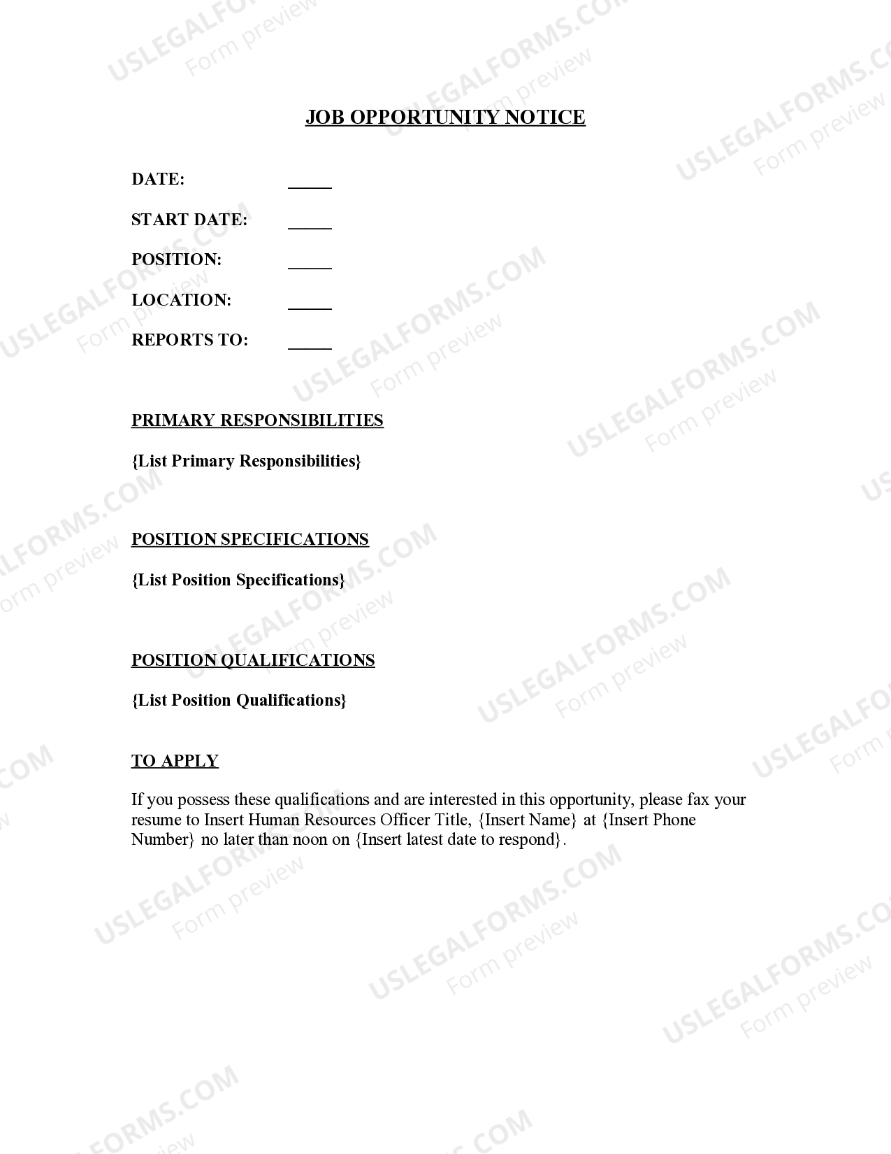 Vermont Job Opportunity Notice | US Legal Forms