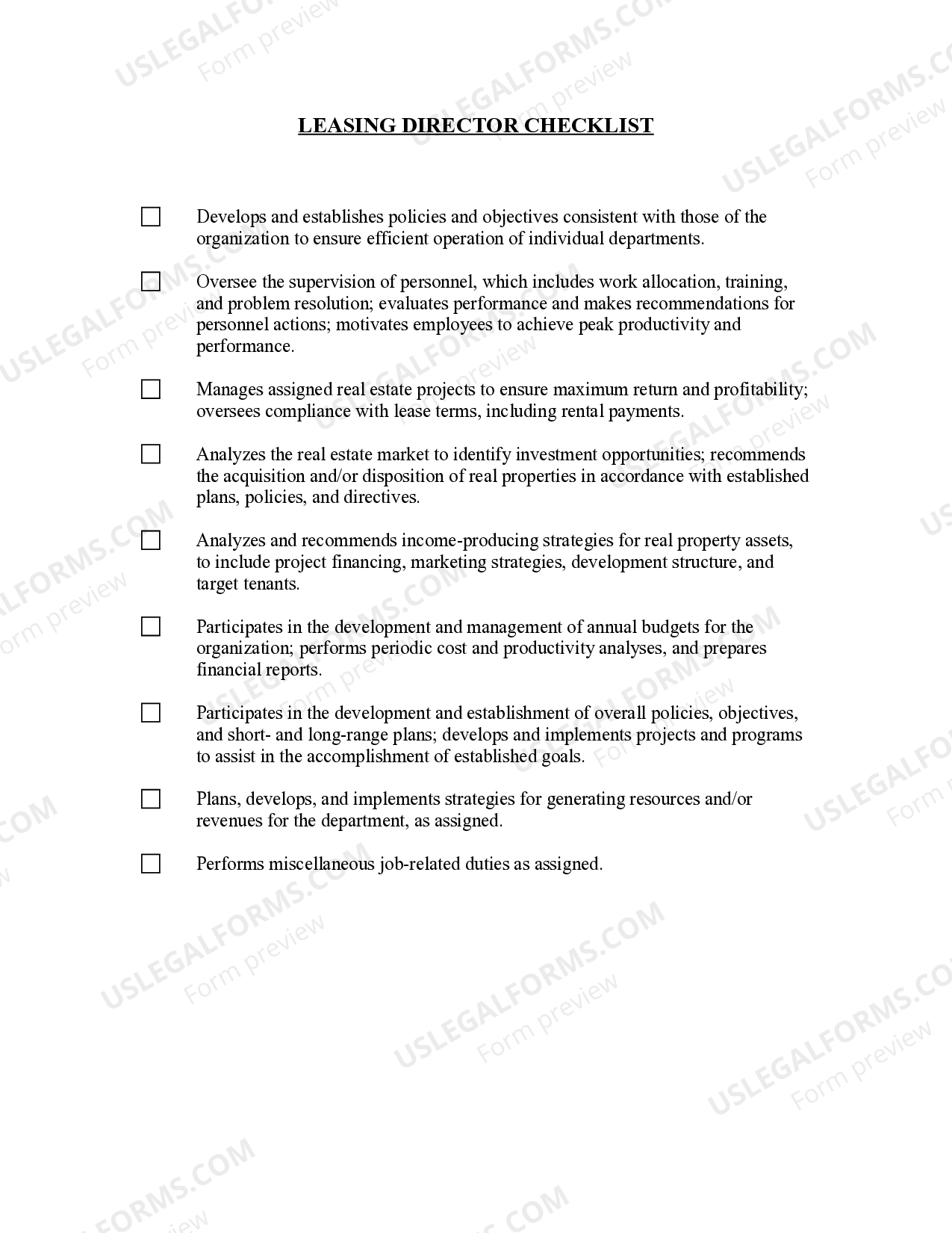 Tennessee Leasing Director Checklist | US Legal Forms