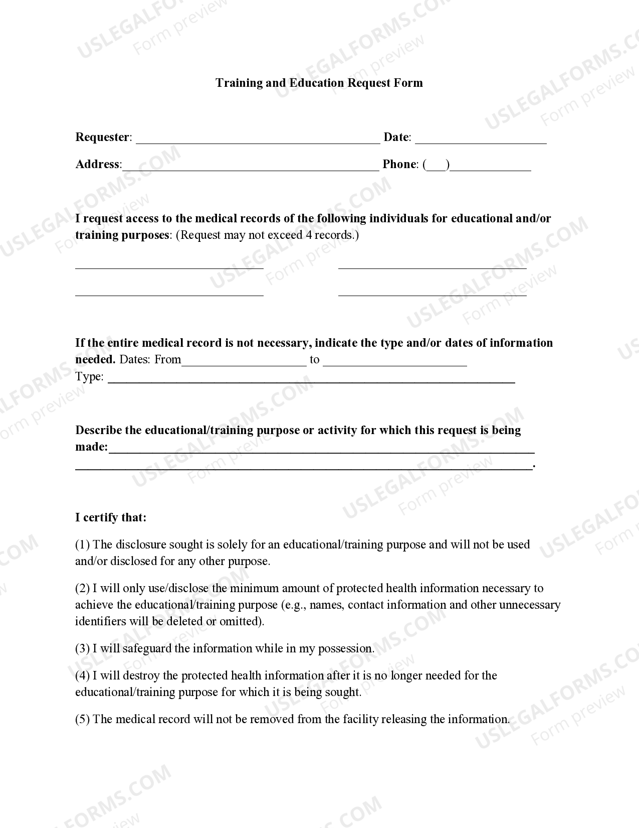 Training and Education Request Form - Request Form | US Legal Forms