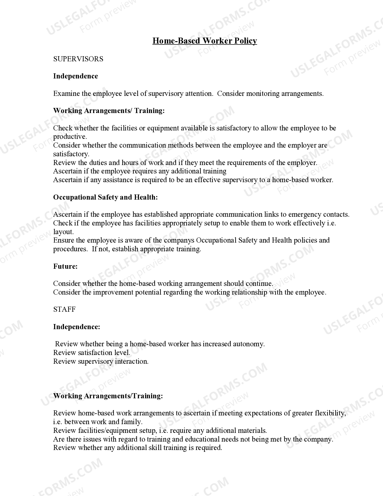 Home-Based Worker Policy | US Legal Forms
