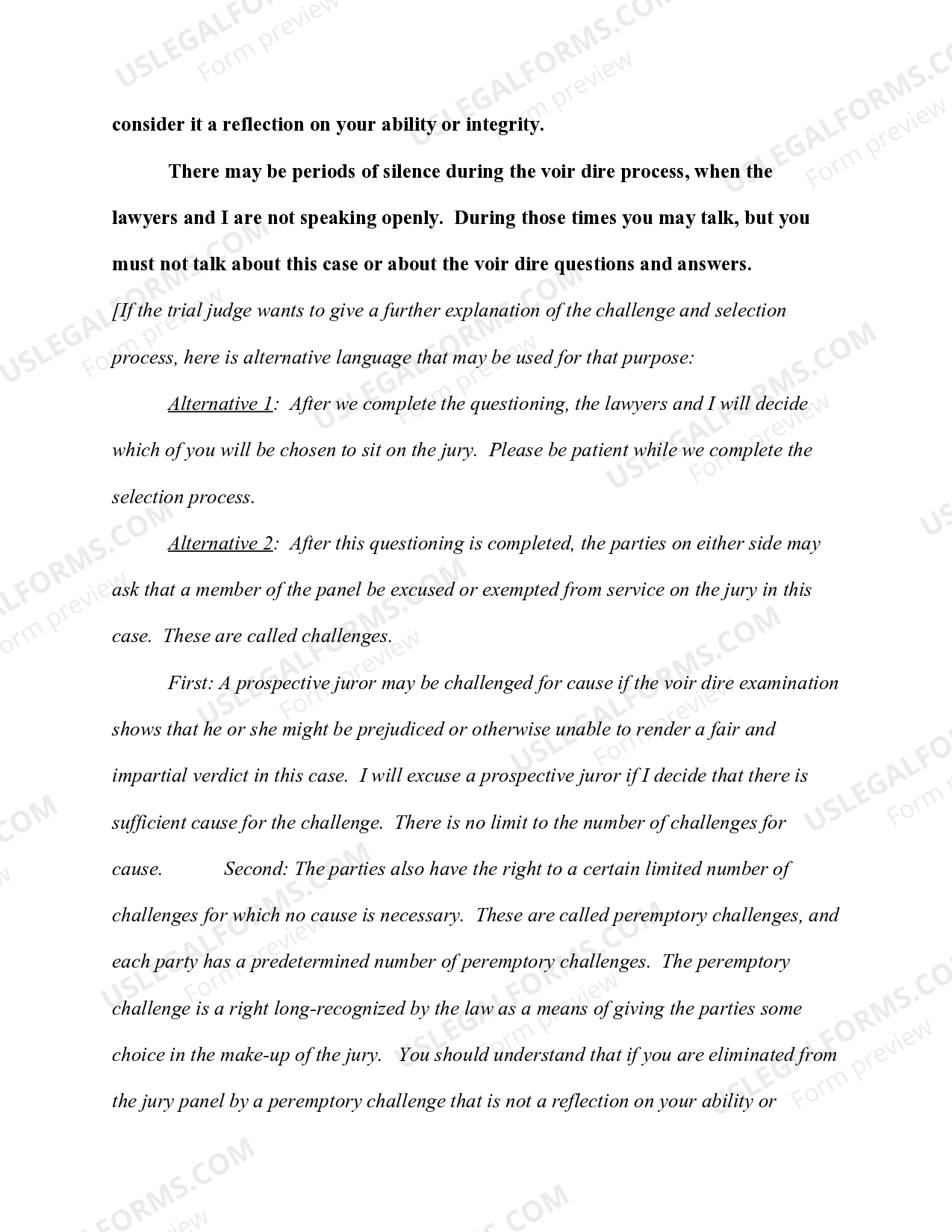 Preliminary Instructions to Jury Panel | US Legal Forms