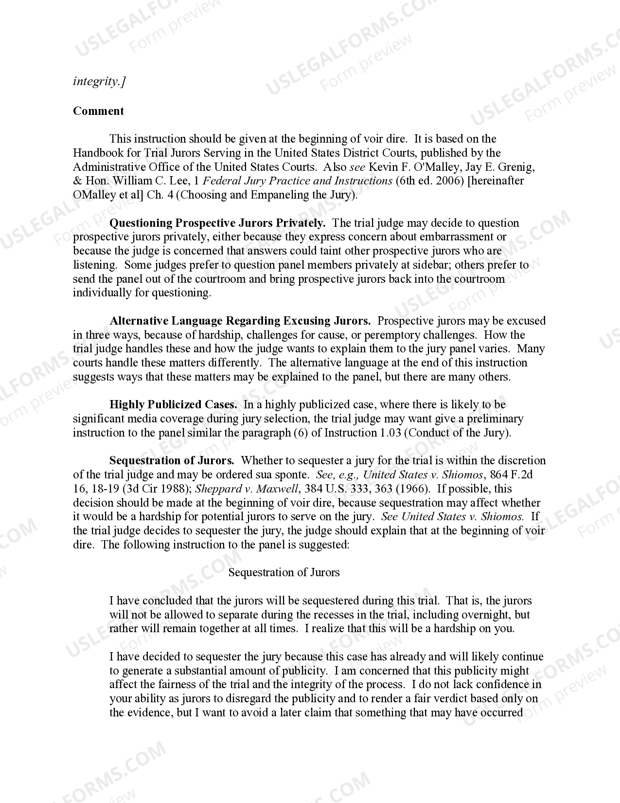 Preliminary Instructions to Jury Panel | US Legal Forms