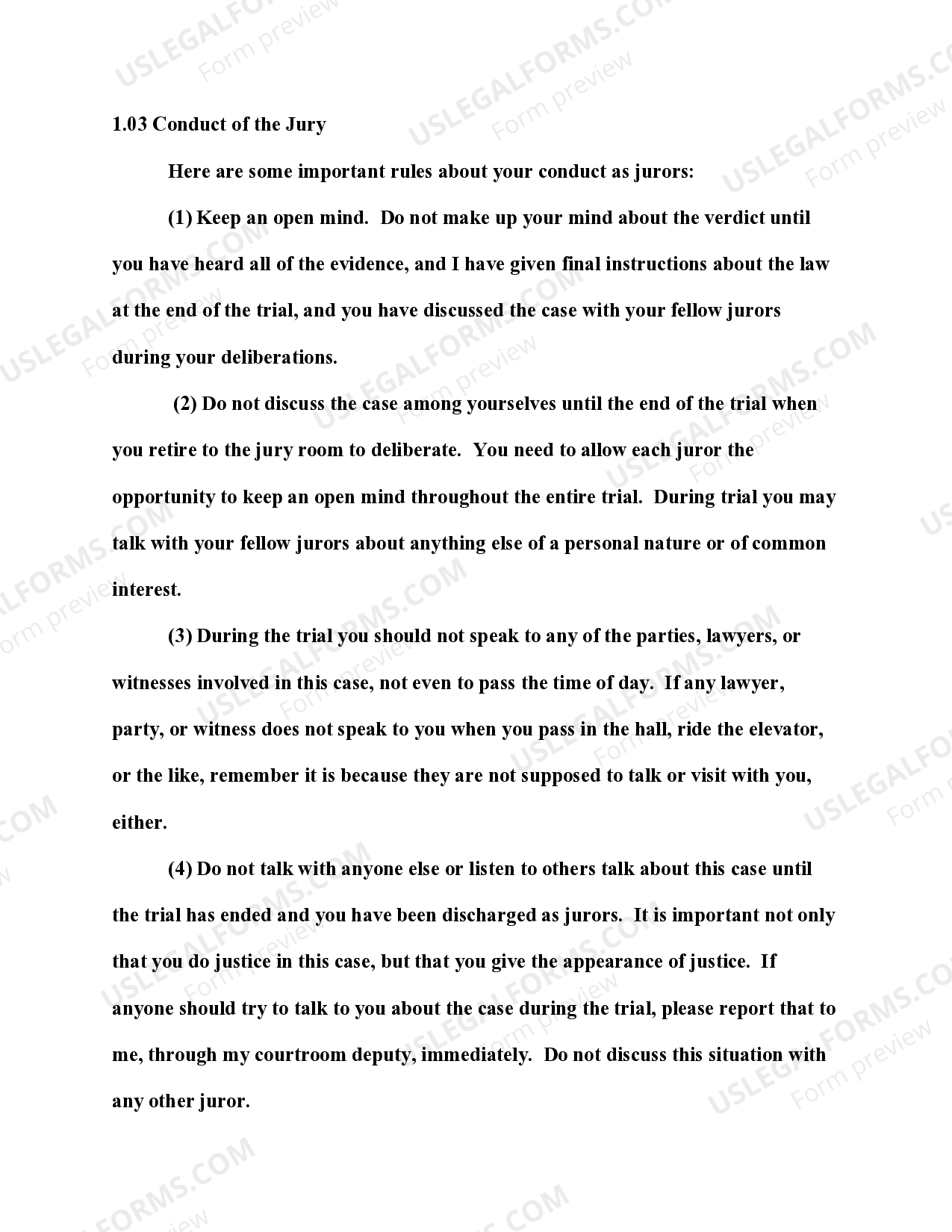 Conduct of the Jury | US Legal Forms