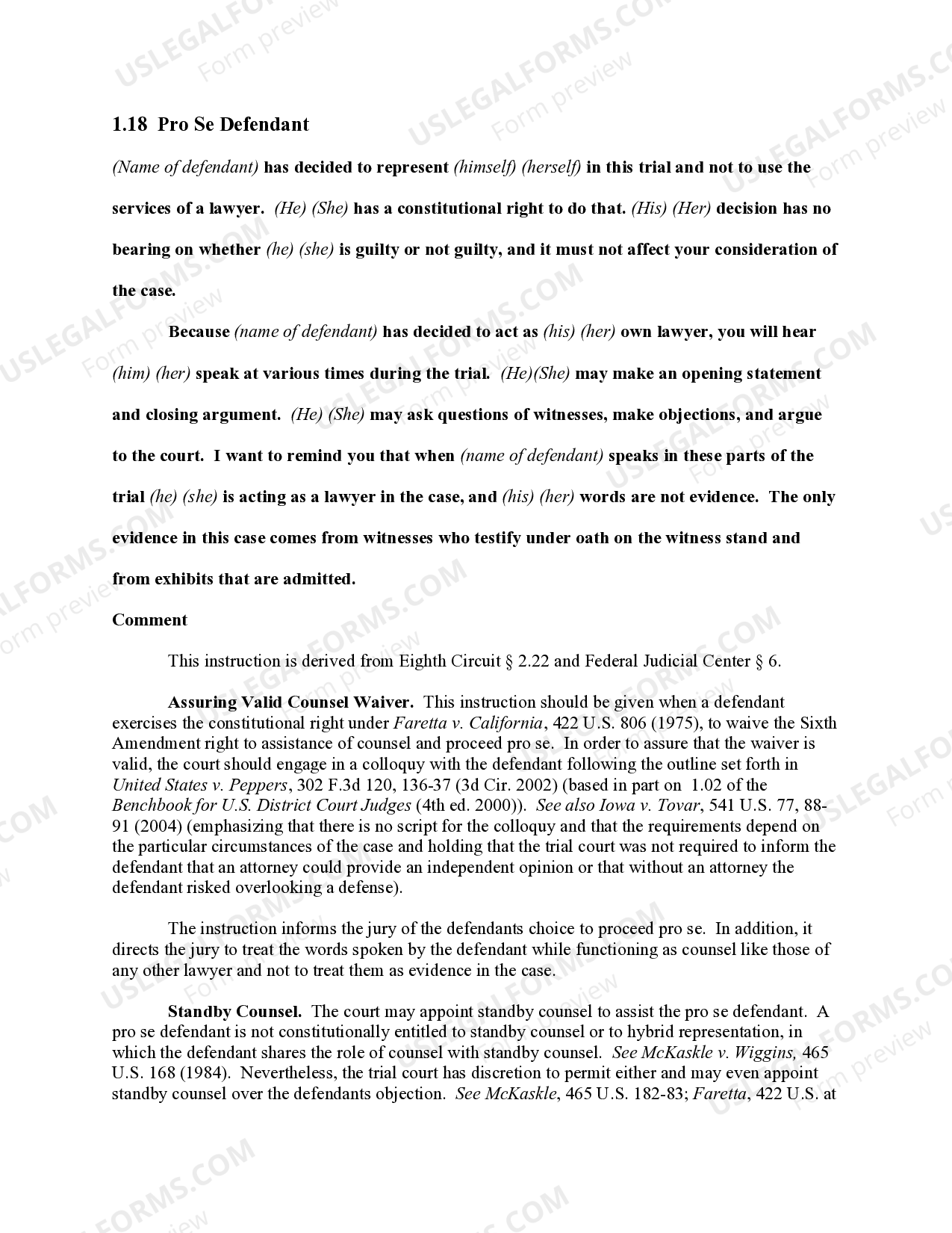 Pro Se Defendant | US Legal Forms