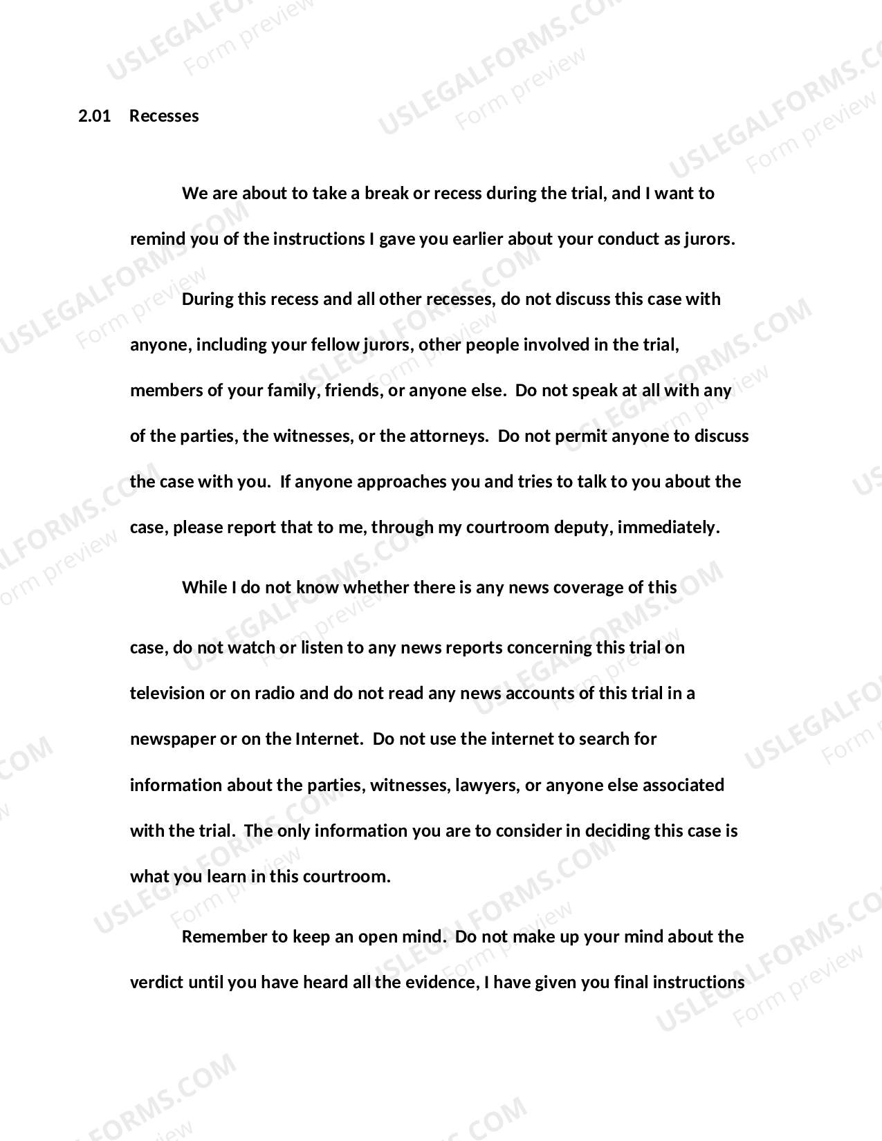 Recesses | US Legal Forms