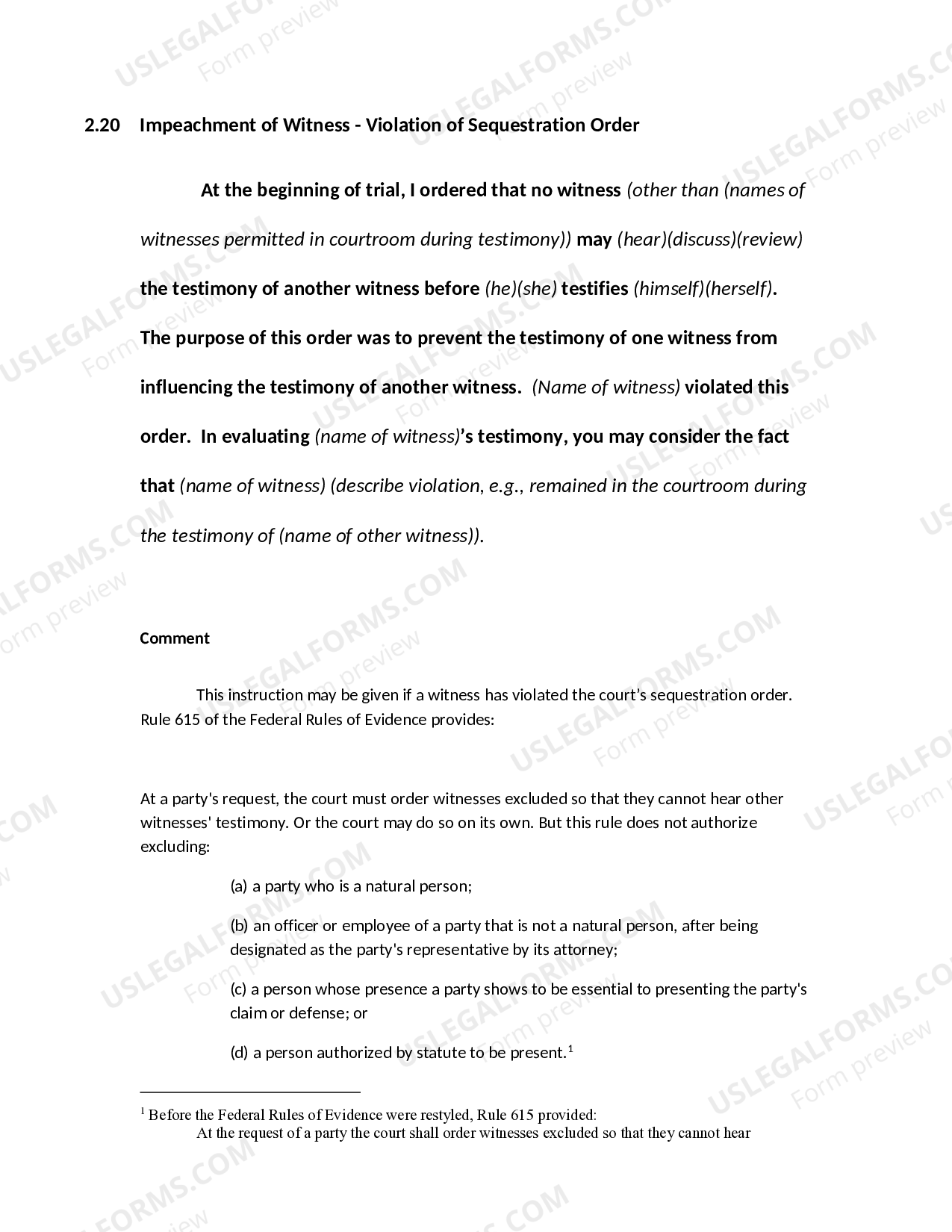 Impeachment of Witness - Violation of Sequestration Order | US Legal Forms