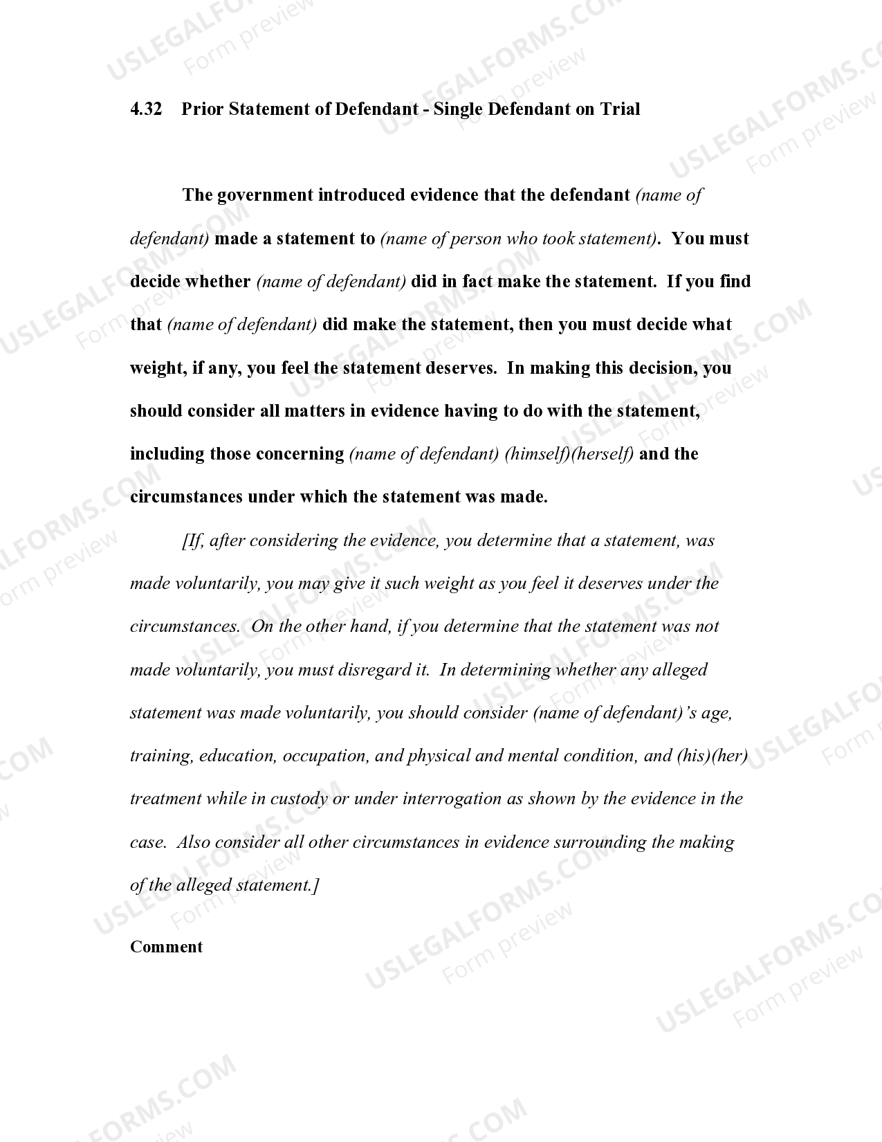 Prior Statement of Defendant - Single Defendant on Trial | US Legal Forms