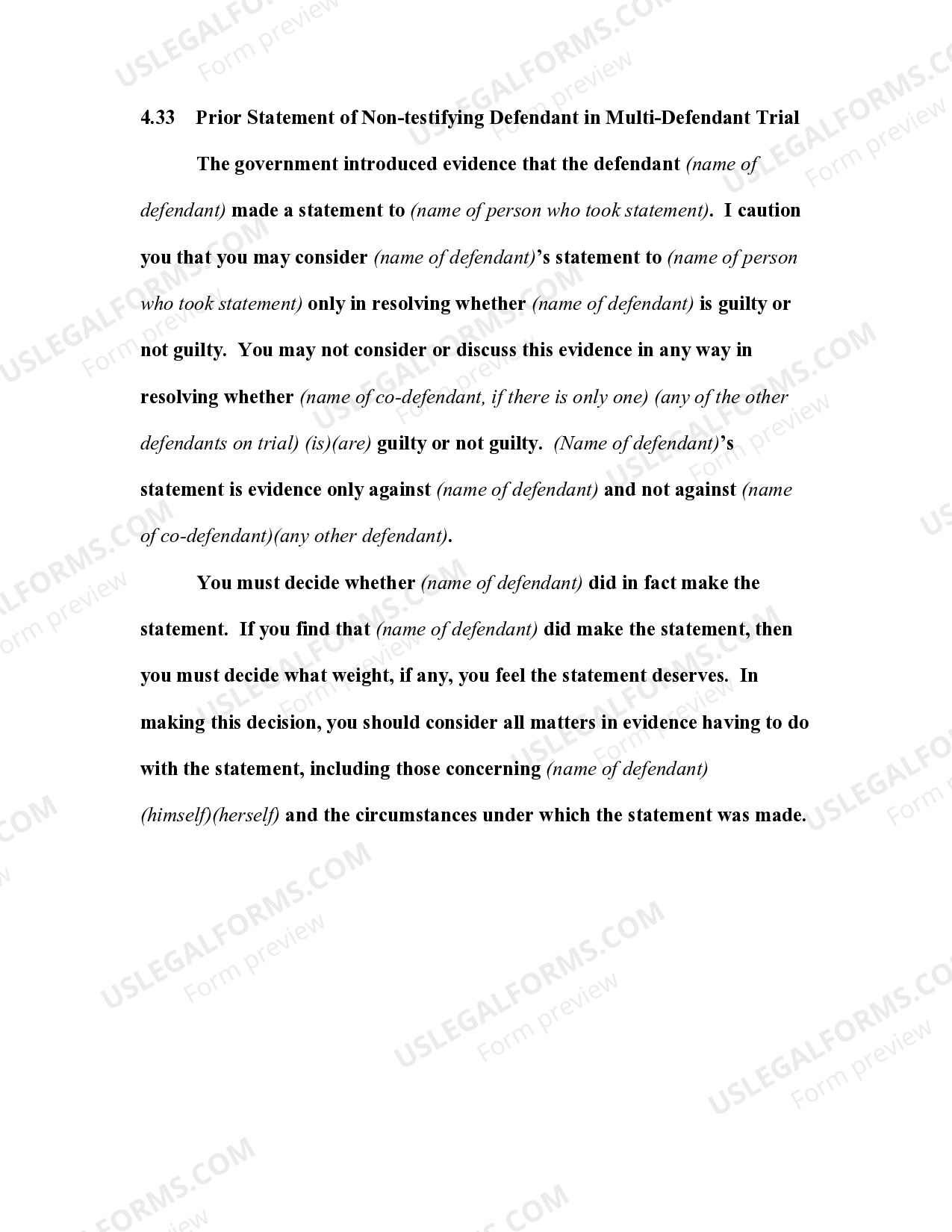 Prior Statement of Non-testifying Defendant in Multi-Defendant Trial ...