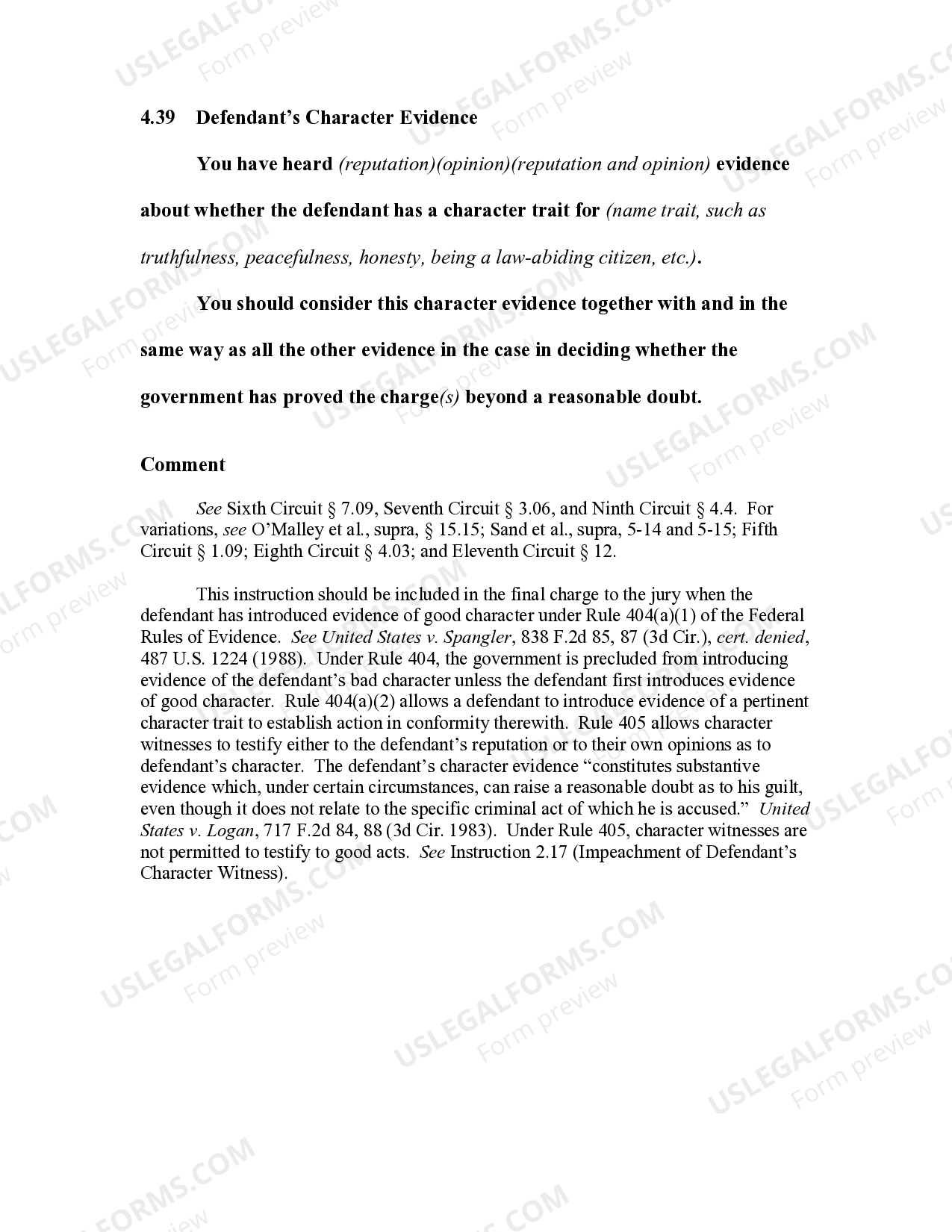 Defendant's Character Evidence | US Legal Forms