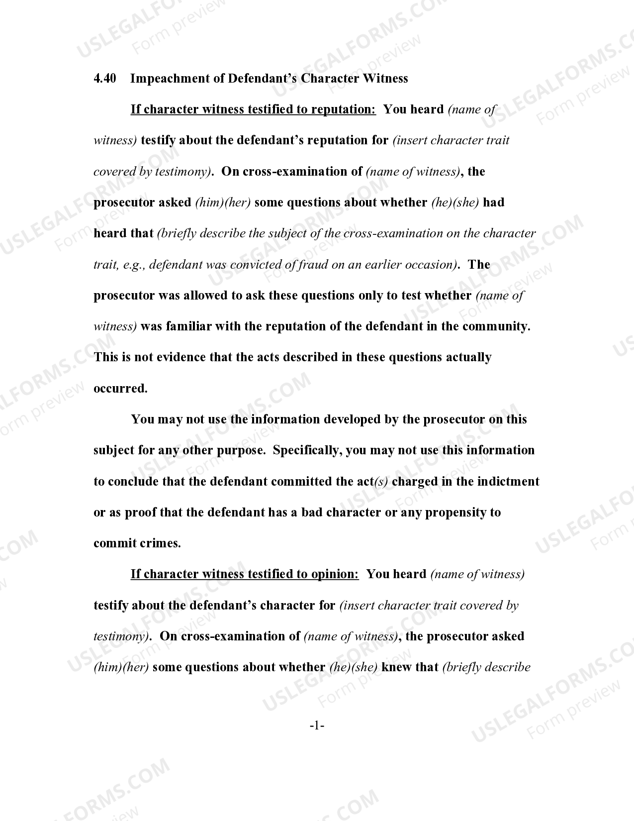 Impeachment of Defendant's Character Witness | US Legal Forms
