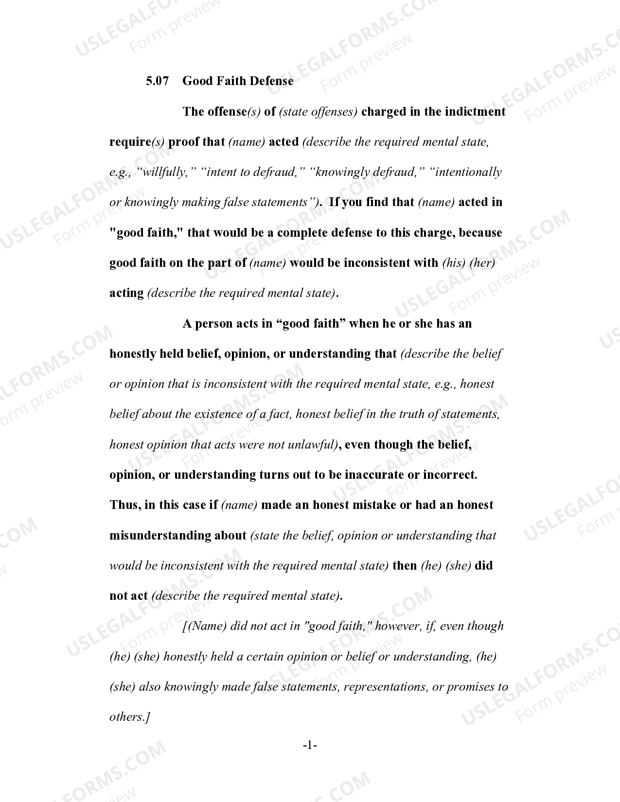 Good Faith Defense | US Legal Forms