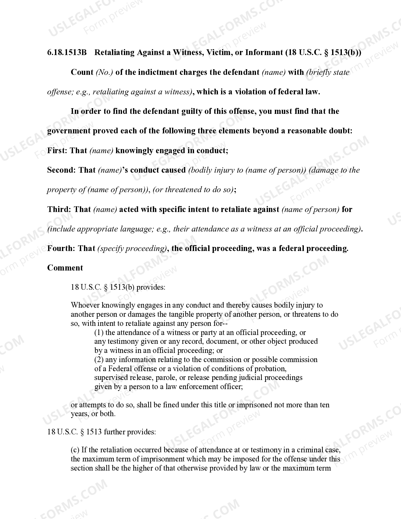 Retaliating Against a Witness, Victim, or Informant (18 U.S.C. Sec ...