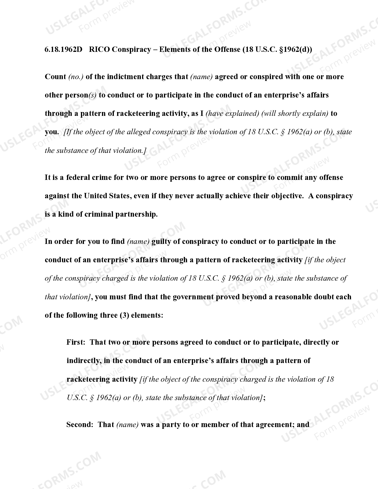 RICO - Conspiracy; Elements of the Offense (18 U.S.C. Sec.1962(d)) | US ...