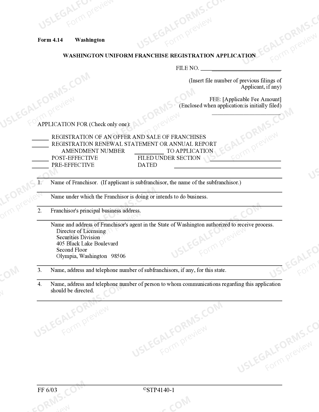 Washington Franchise Registration Application | US Legal Forms