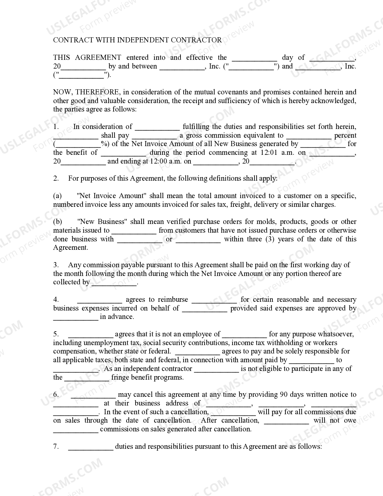 Employment Agreement - Commission for New Business | US Legal Forms