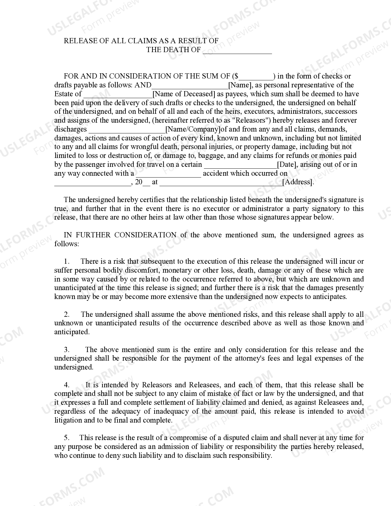 Release of All Death Claims | US Legal Forms
