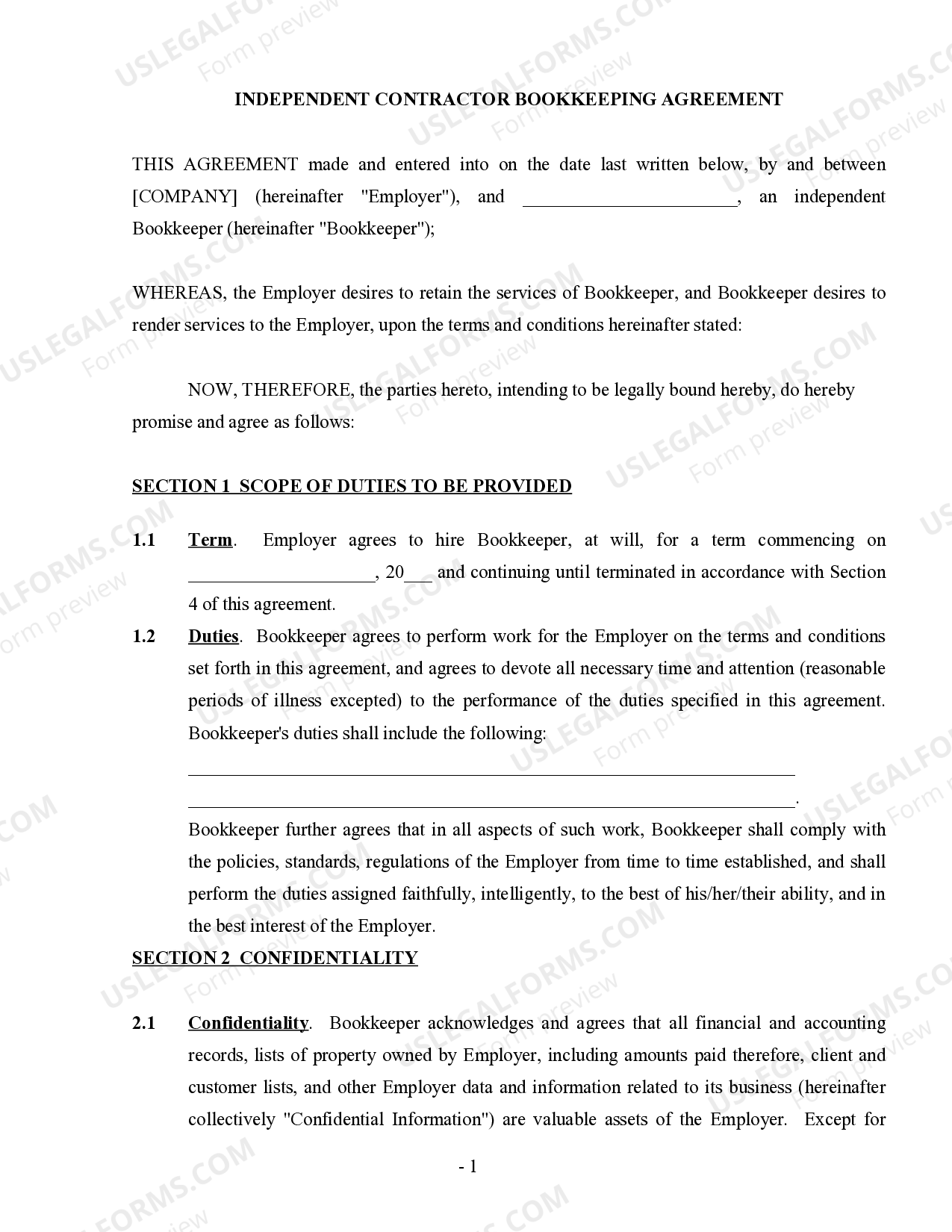 Bookkeeping Agreement | US Legal Forms