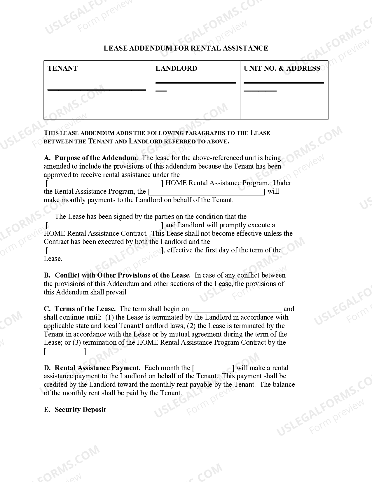 Lease Addendum | US Legal Forms