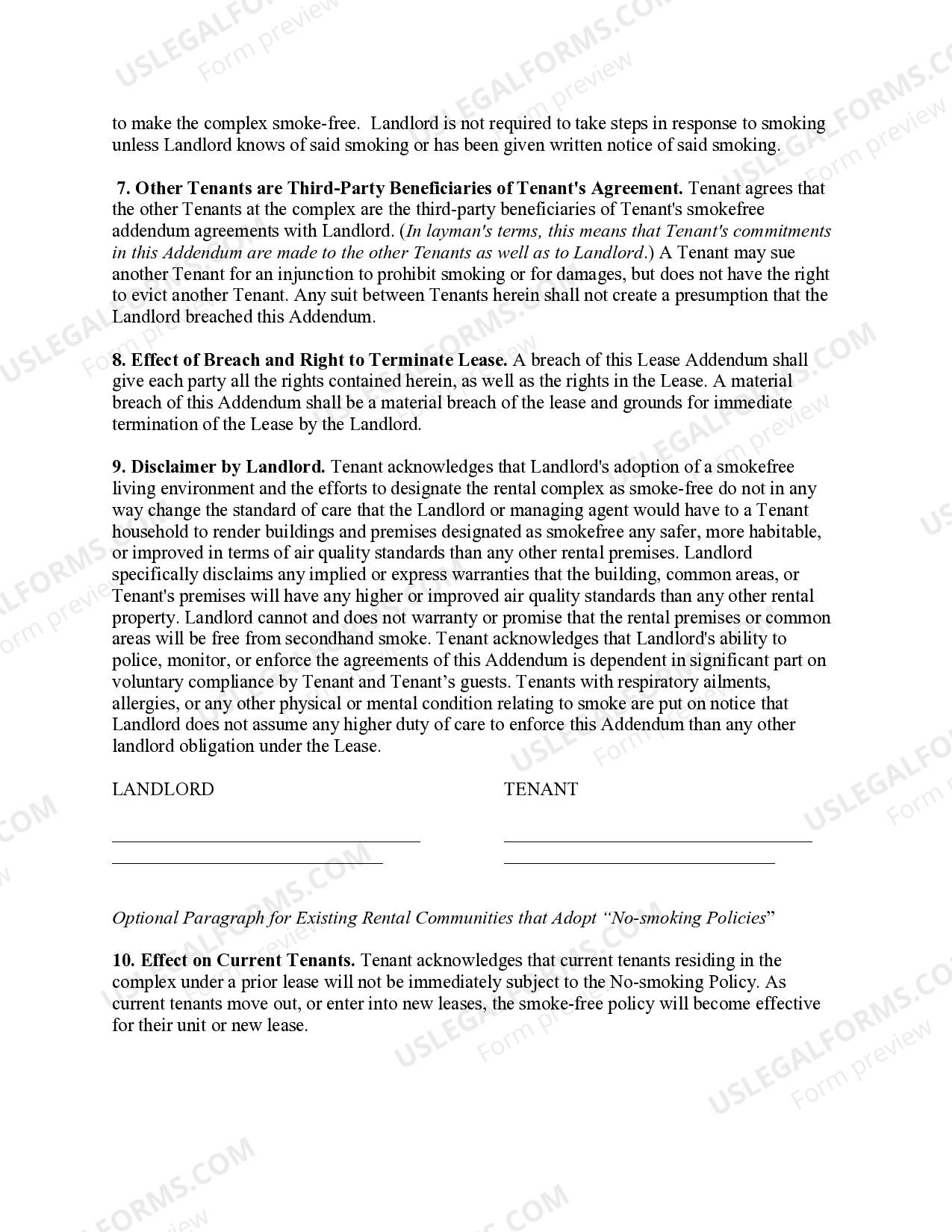 No smoking lease addendum | US Legal Forms