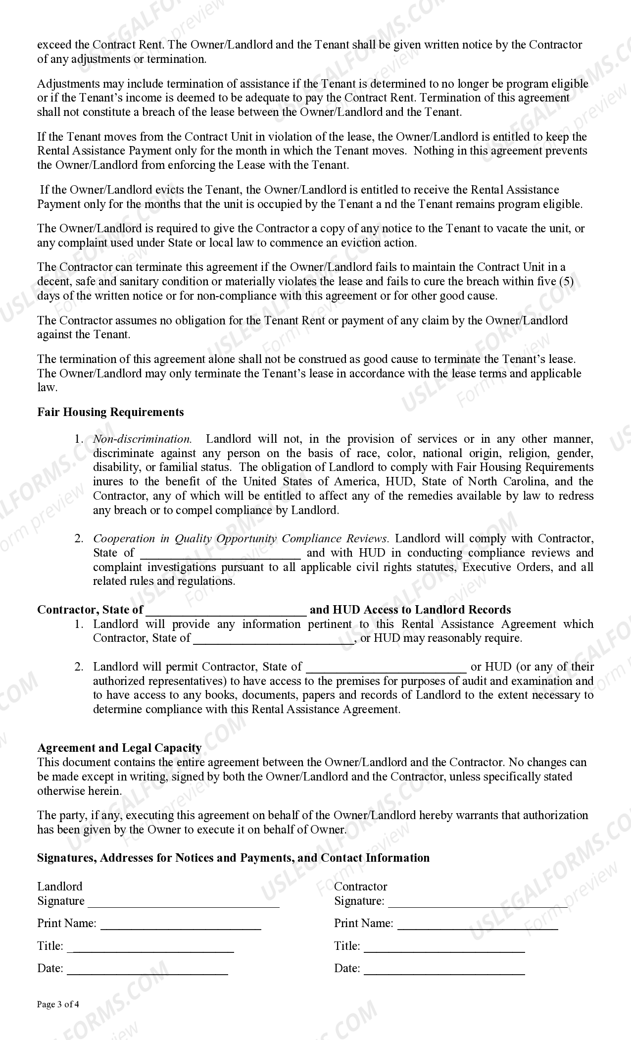 Rental Assistance Agreement | US Legal Forms