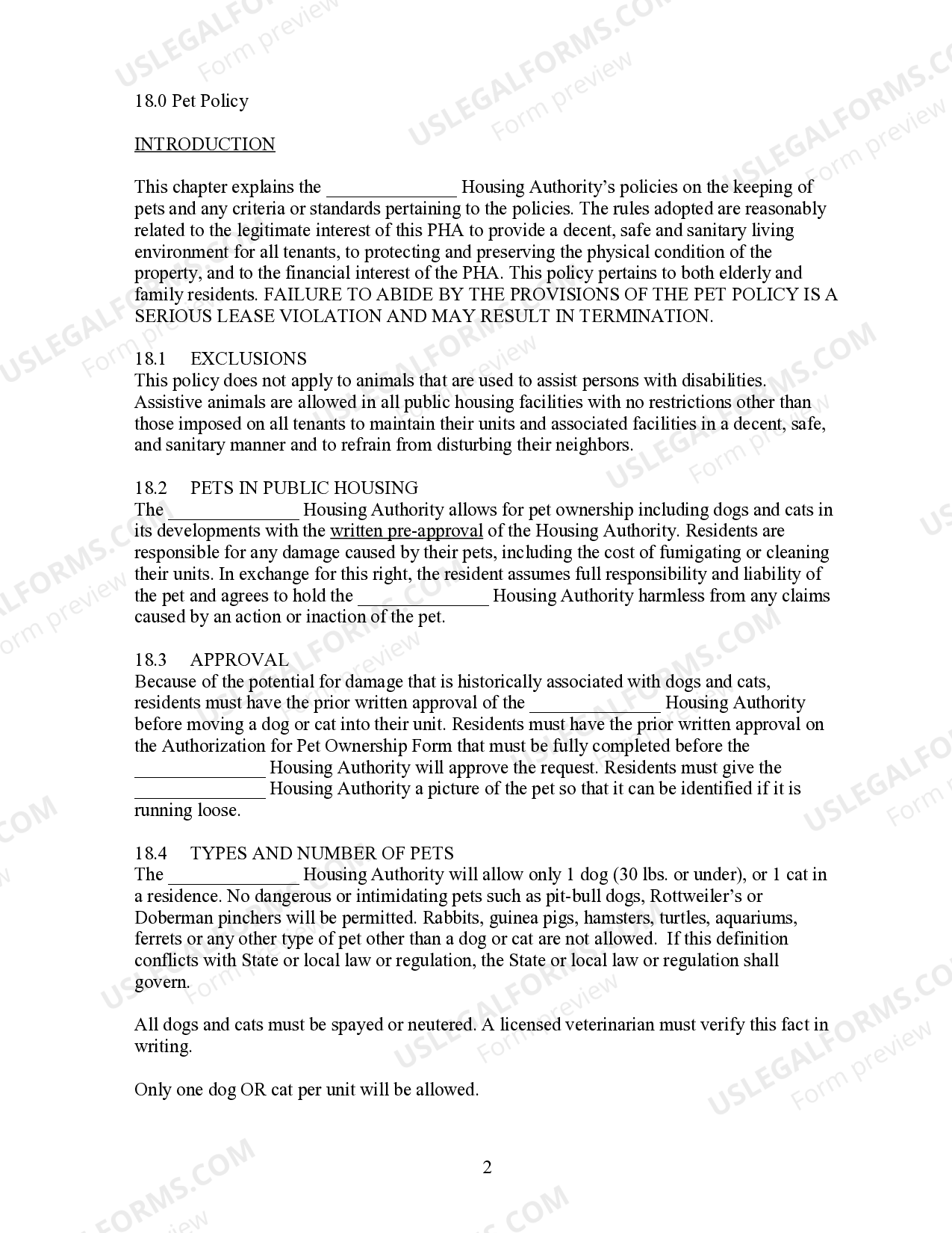 Housing Authorization Form for Pet Ownership | US Legal Forms