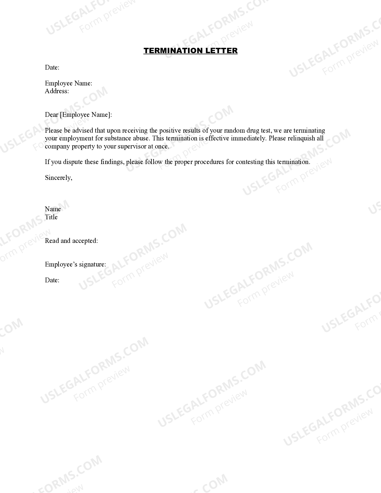 Termination Letter - Substance Abuse - Termination Letter Substance ...