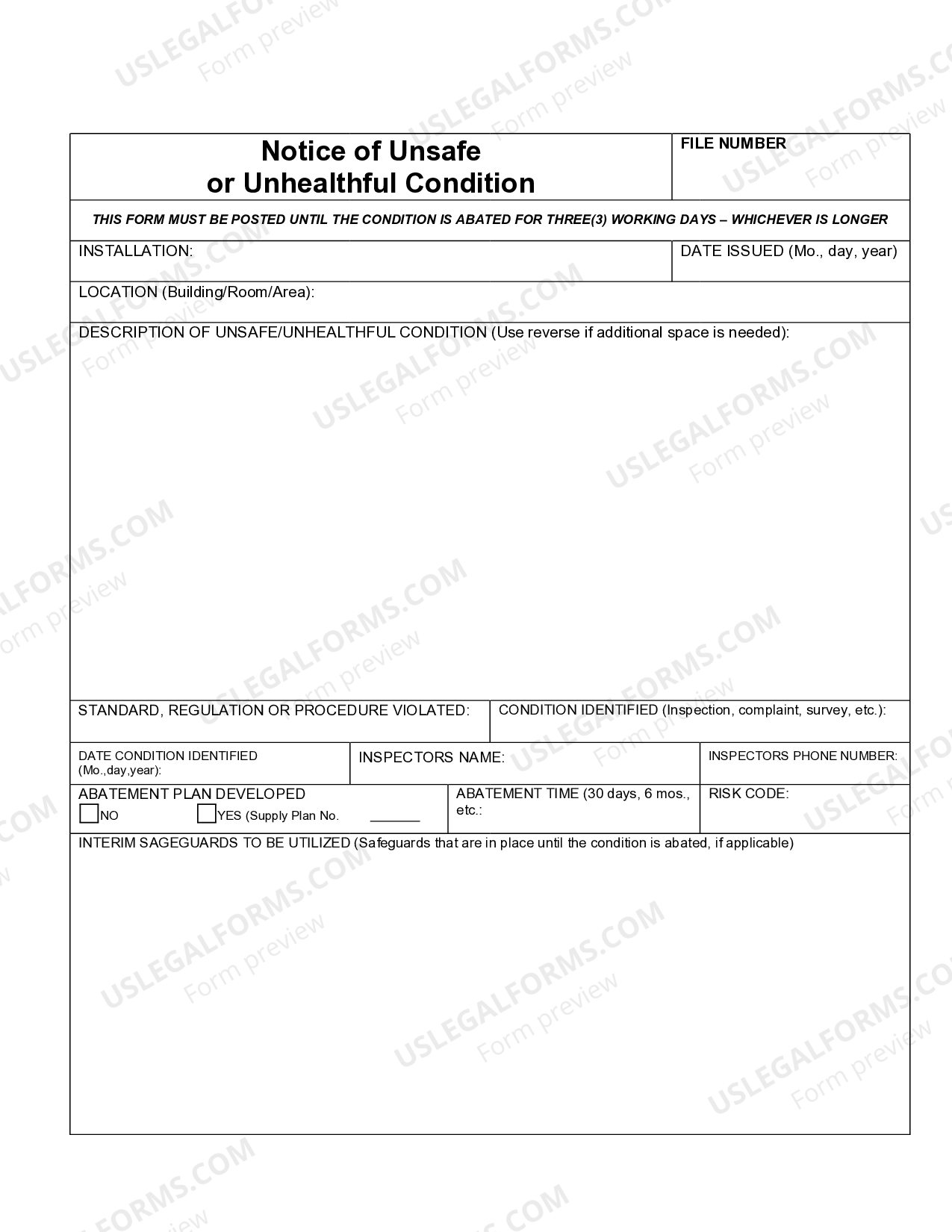 Louisiana Notice of Unsafe or Unhealthful Condition - Unsafe Condition ...