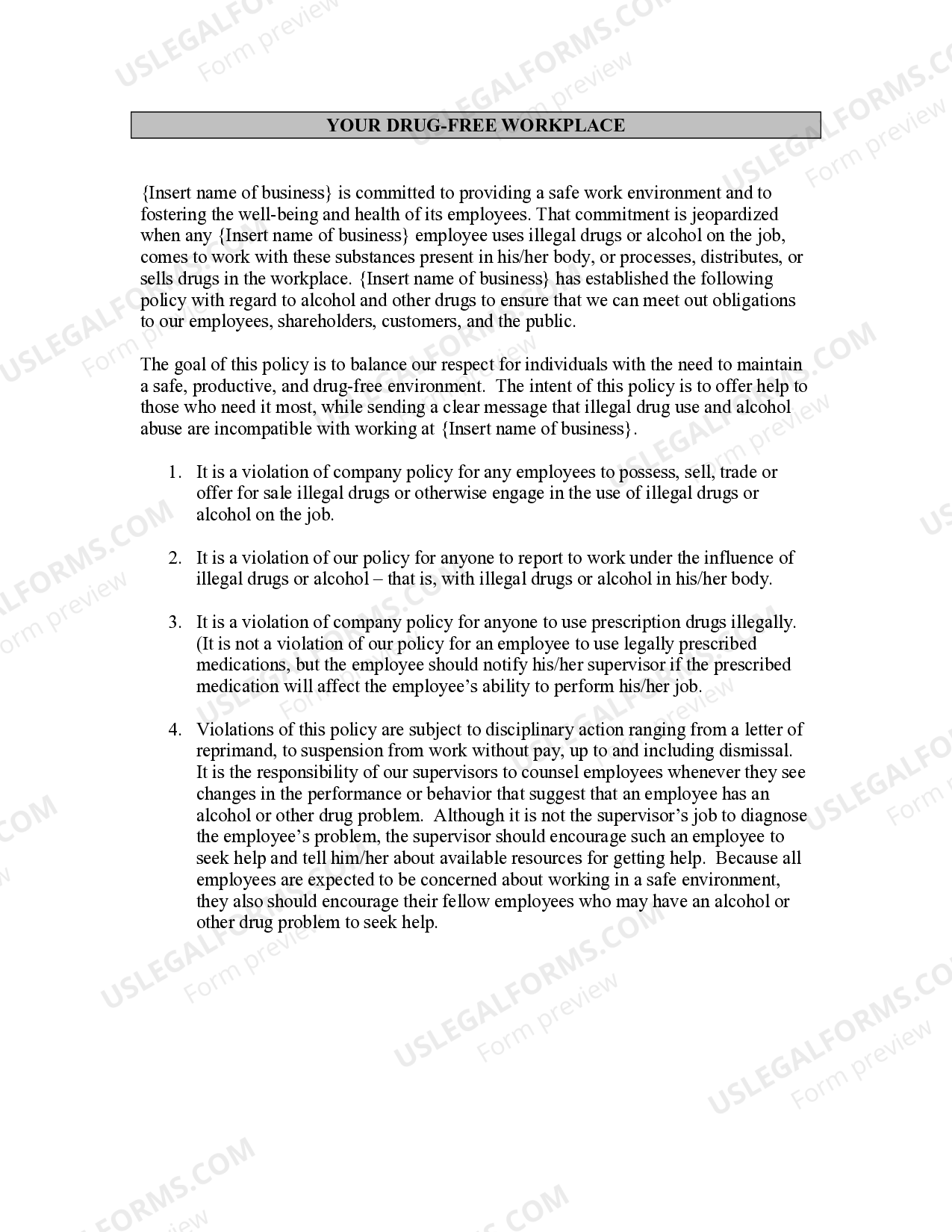 Washington Your Drug-Free Workplace | US Legal Forms