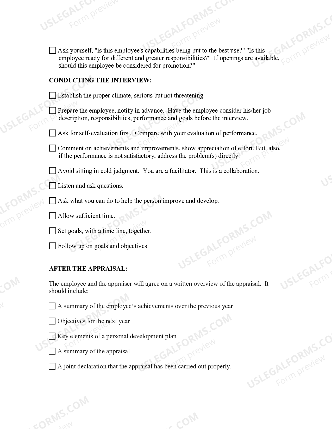Rhode Island Staff Performance Appraisal Interview Checklist ...