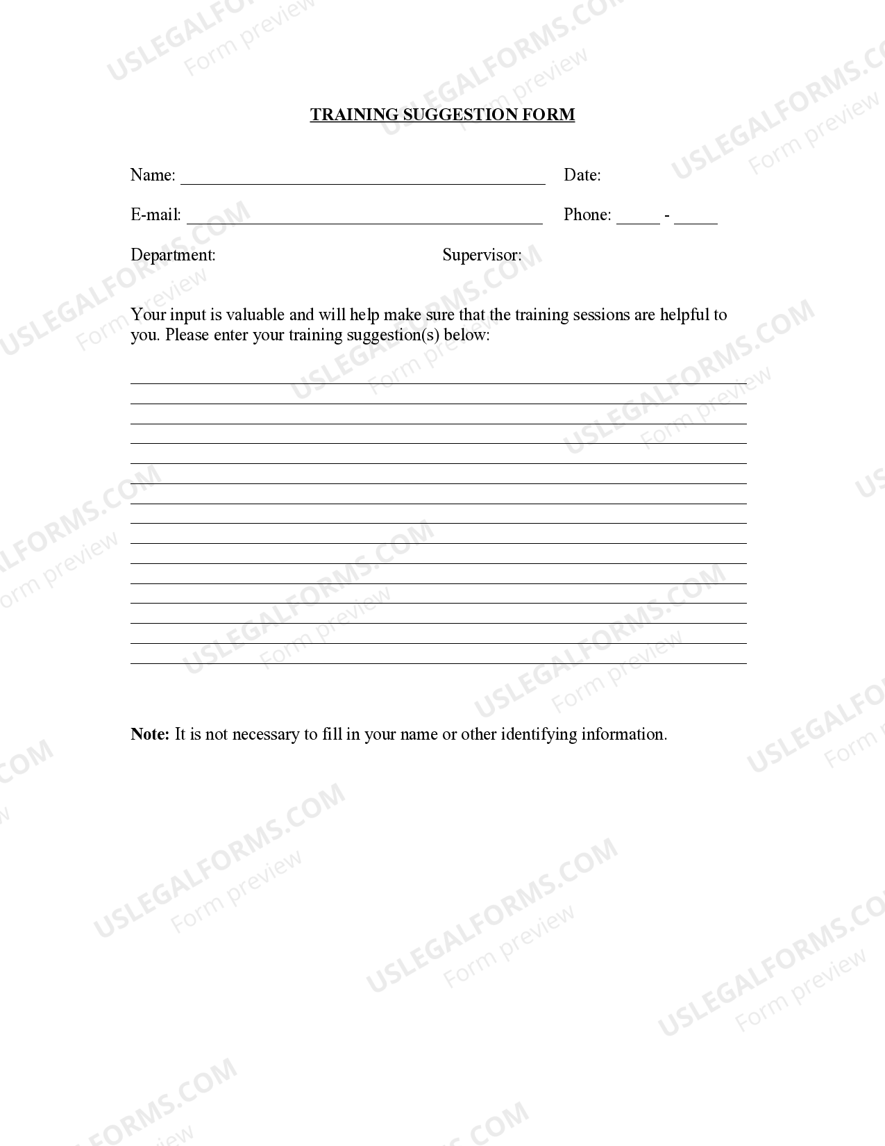 Georgia Training Suggestion Form - Suggestion Form | US Legal Forms