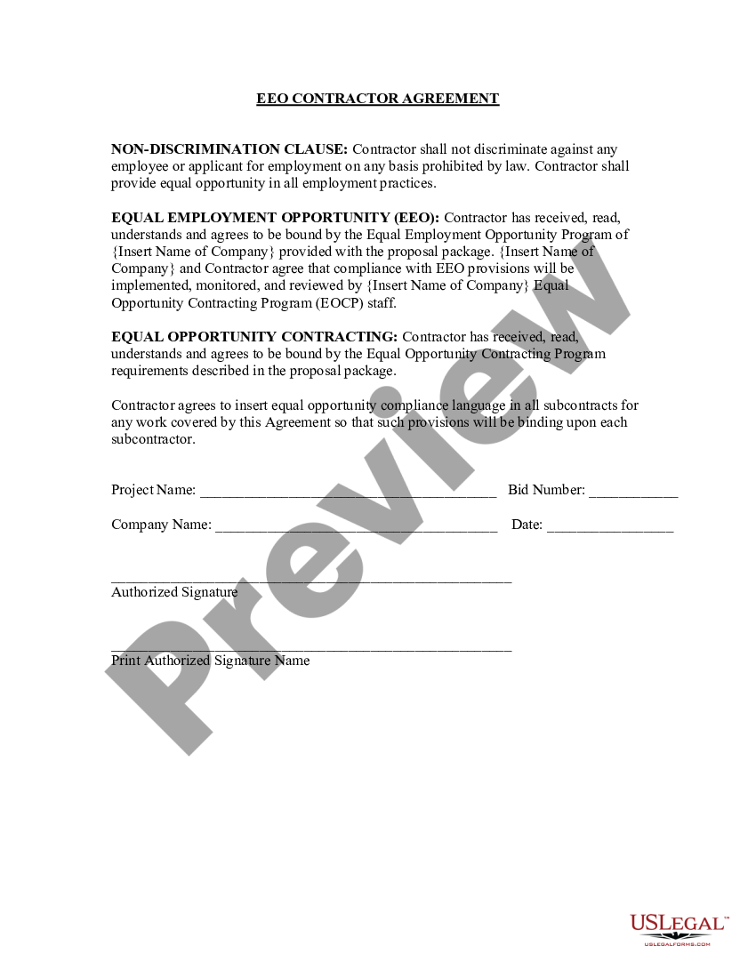 Oklahoma EEO Contractor Agreement | US Legal Forms Oklahoma EEO Contractor Agreement | US Legal Forms