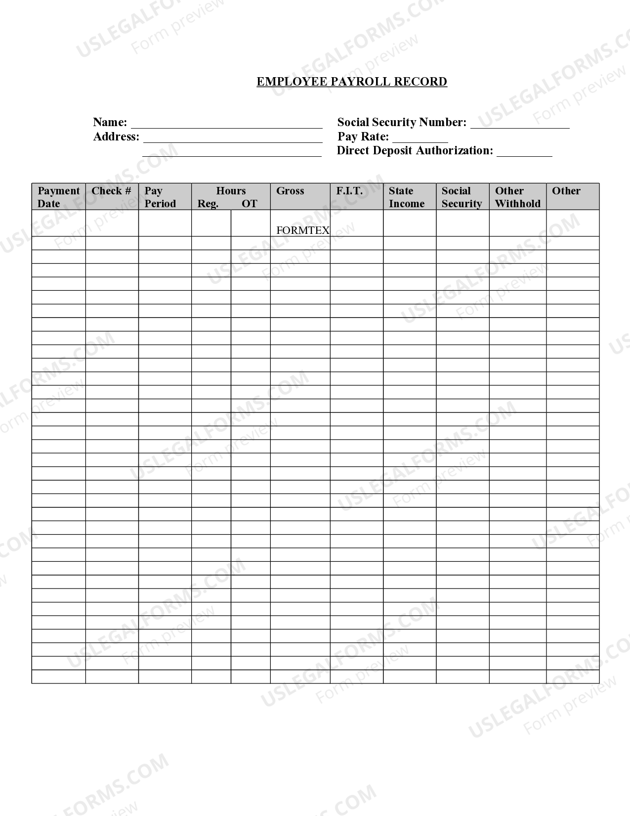 Alaska Employee Payroll Record - Employee Record | US Legal Forms