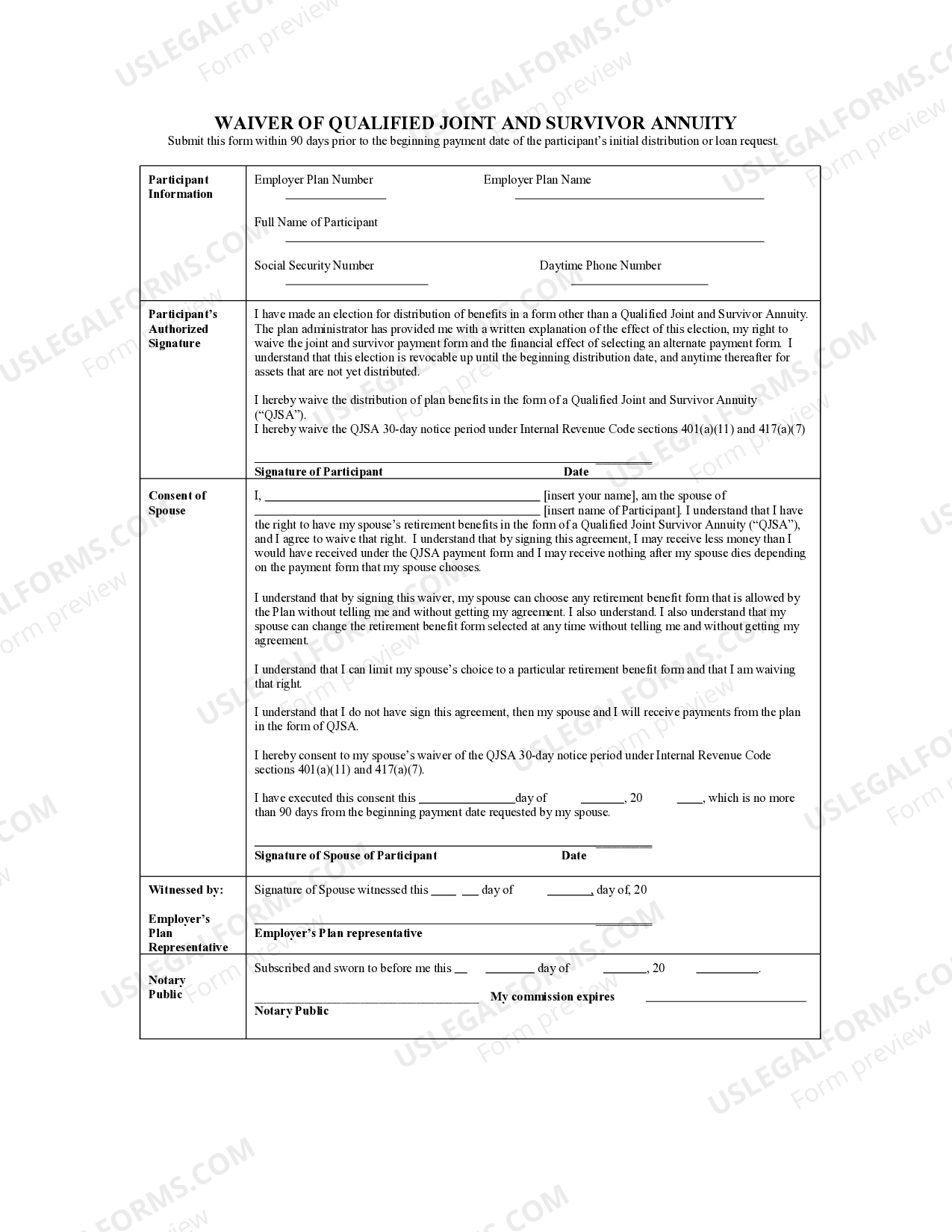 Virginia Waiver of Qualified Joint and Survivor Annuity - QJSA - Joint ...