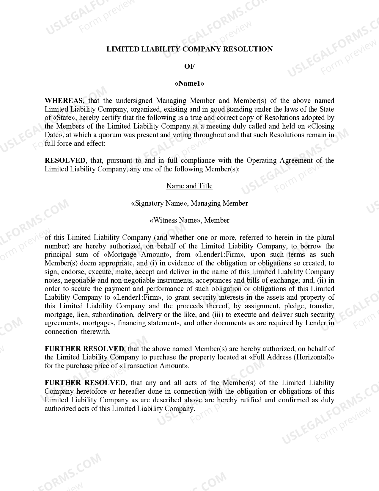 Resolution of LLC Members - Mortgage and Purchase of property | US ...